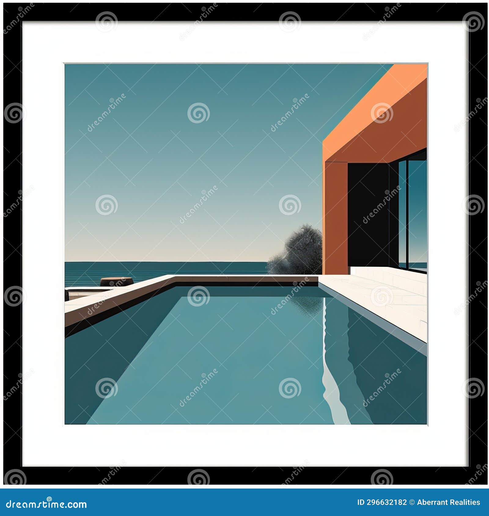 An Art Print of a Swimming Pool by the Ocean Stock Illustration ...