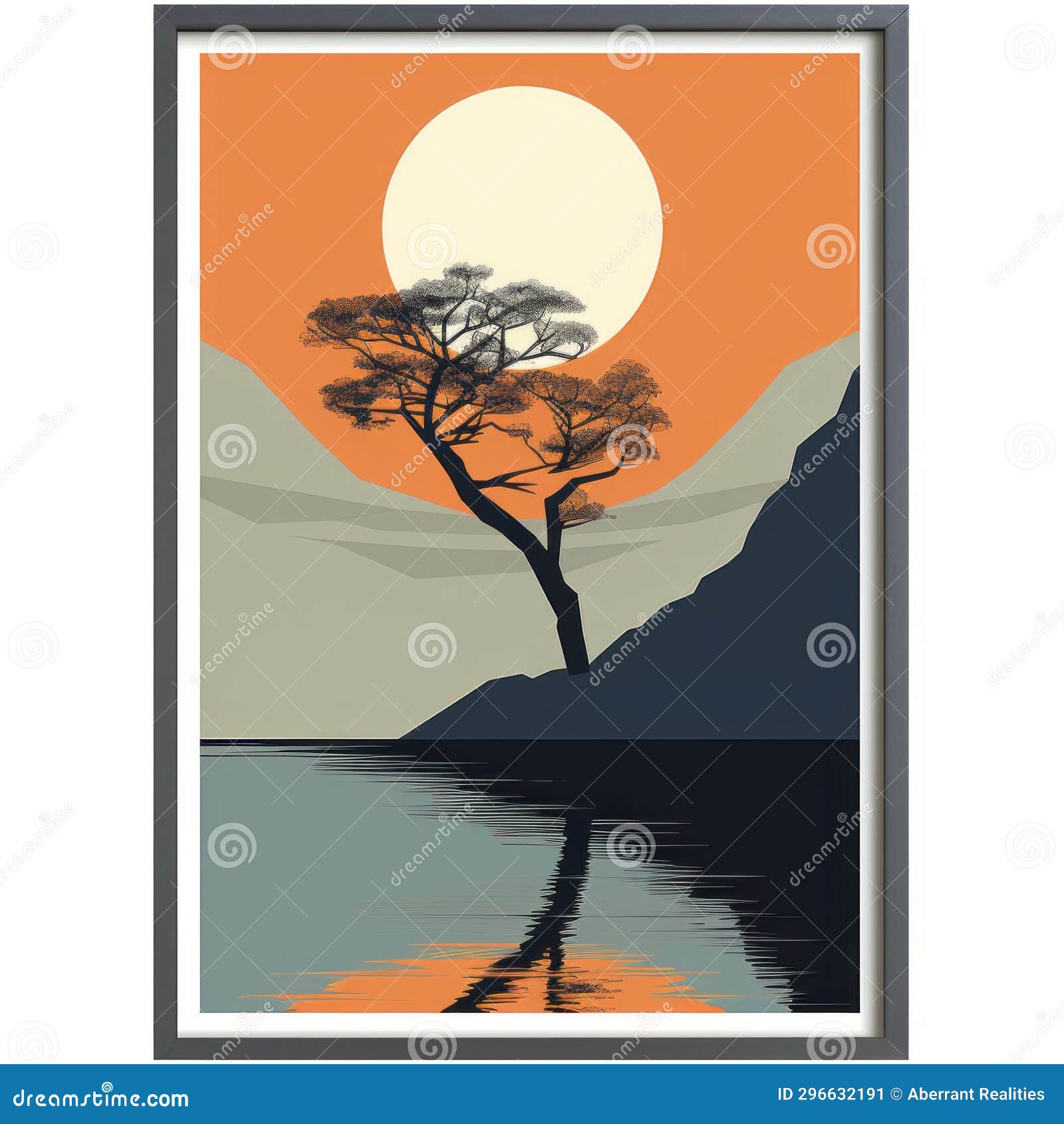 An Art Print of a Tree in Front of the Sun Stock Illustration ...