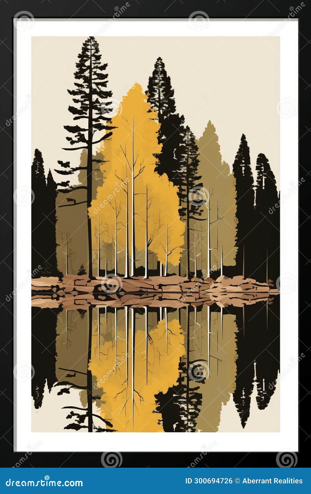 An Art Print of Trees Reflected in a Lake Stock Illustration ...