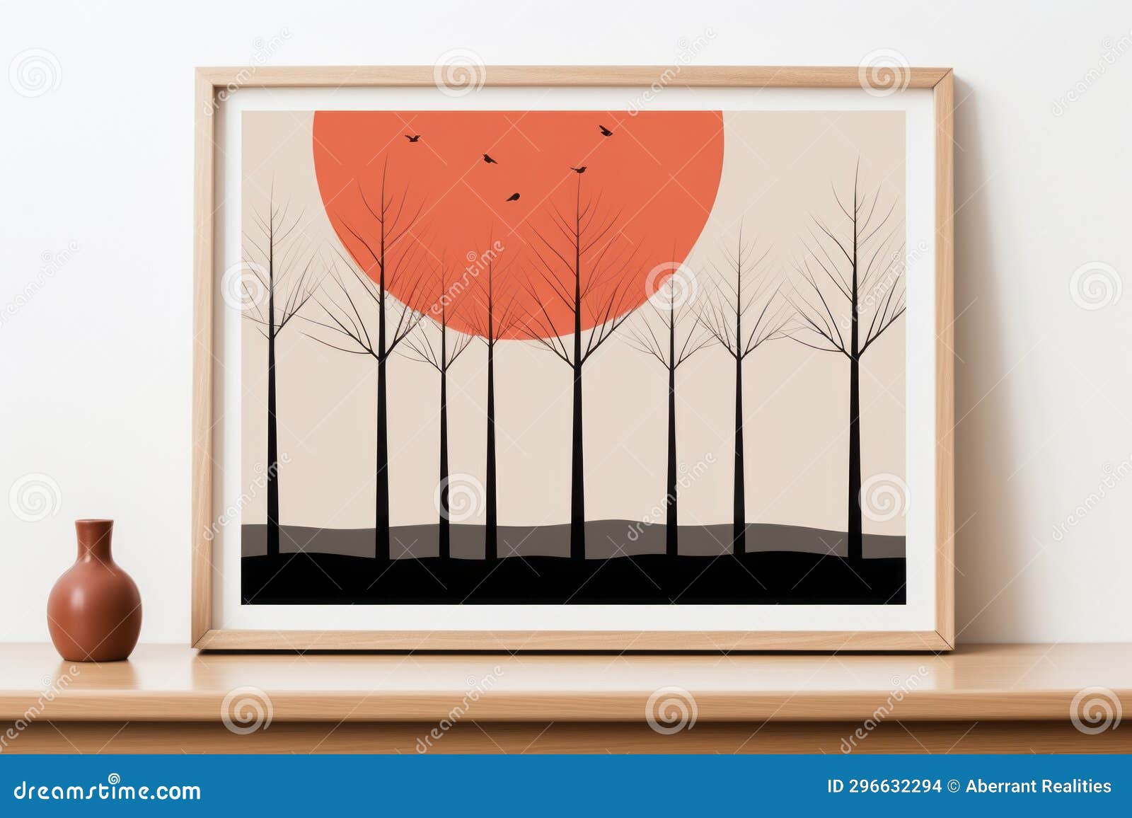 An Art Print with Trees and a Sunset in the Background Stock ...