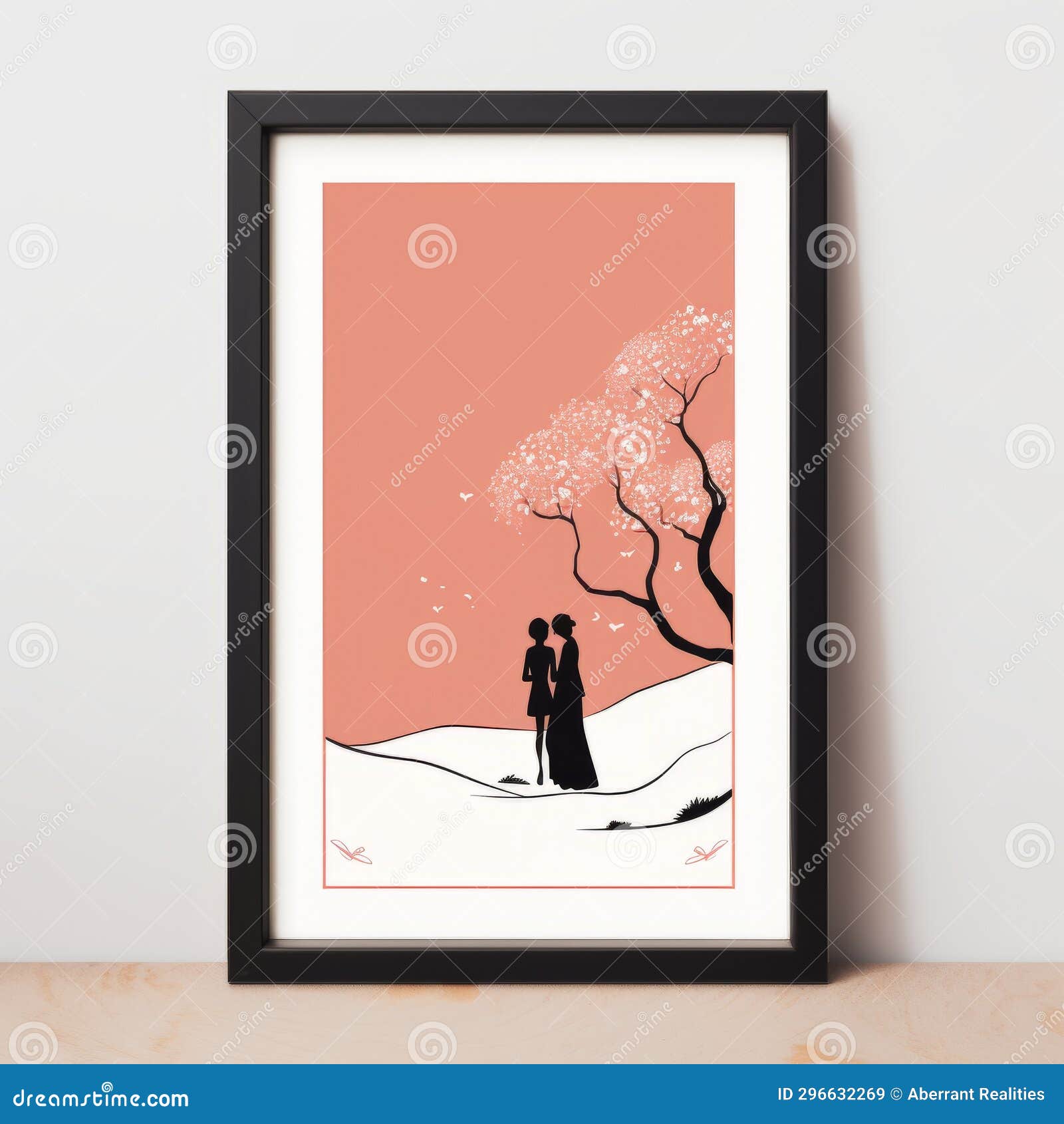 An Art Print of Two People Under a Tree Stock Illustration ...