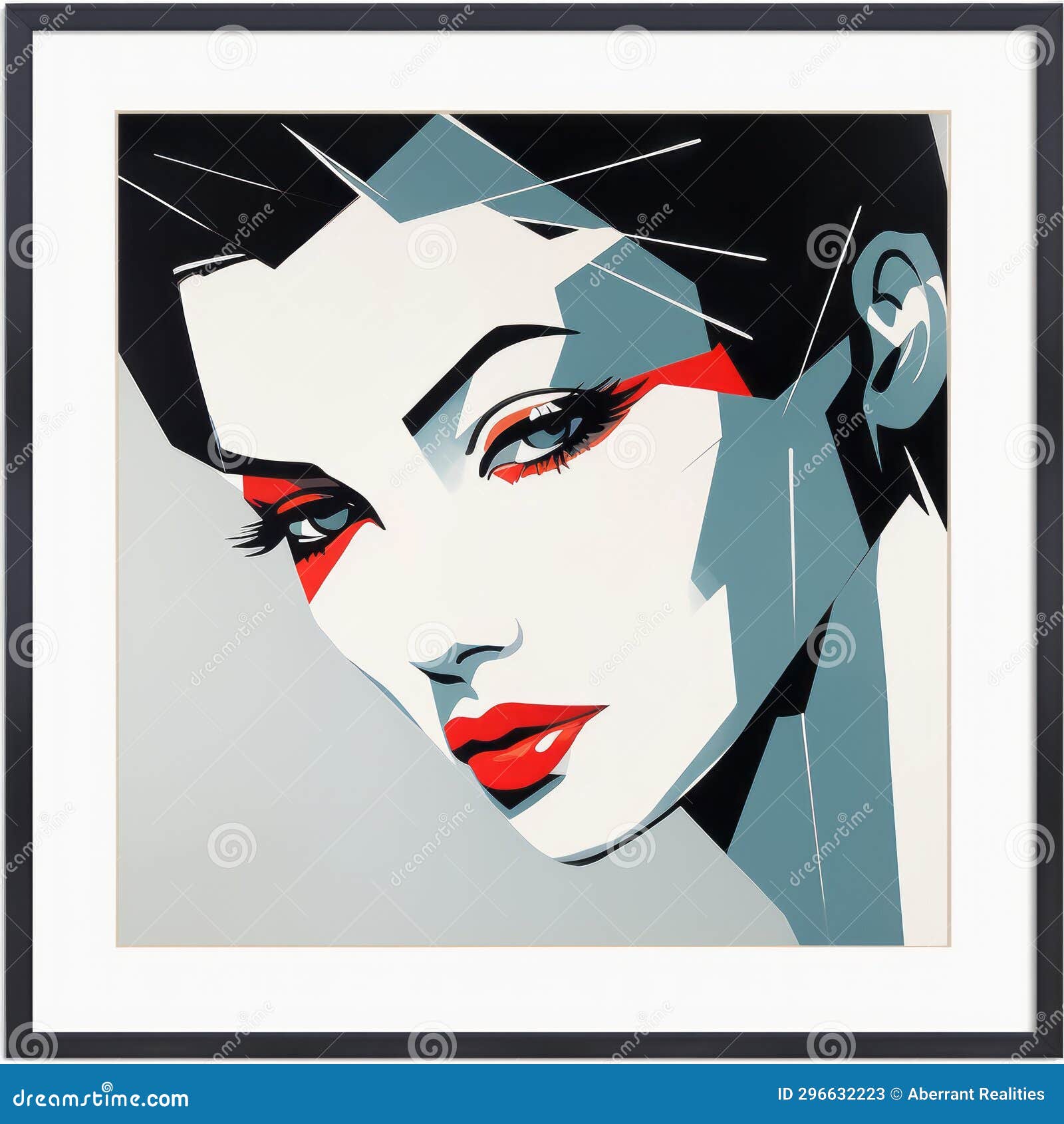 An Art Print of a Womans Face with Red Eyes Stock Illustration ...