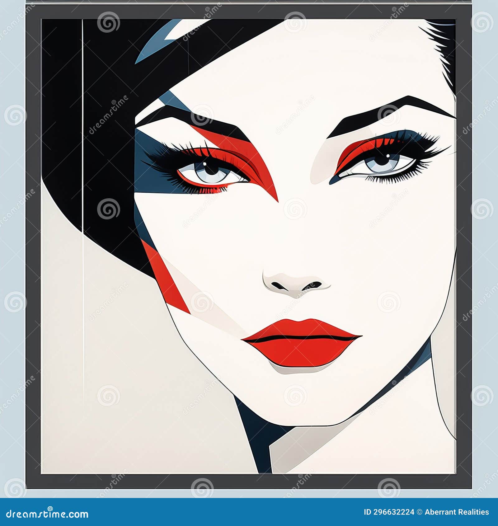 An Art Print of a Womans Face with Red Eyes Stock Illustration ...