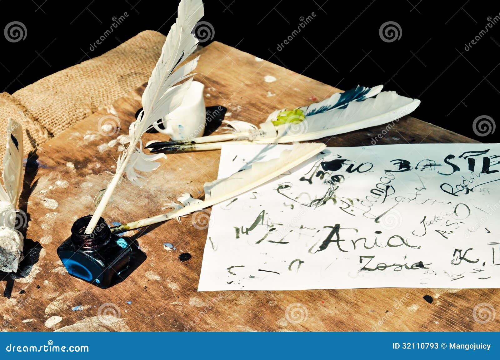 Art of quill writing stock image. Image of mess, feather - 32110793