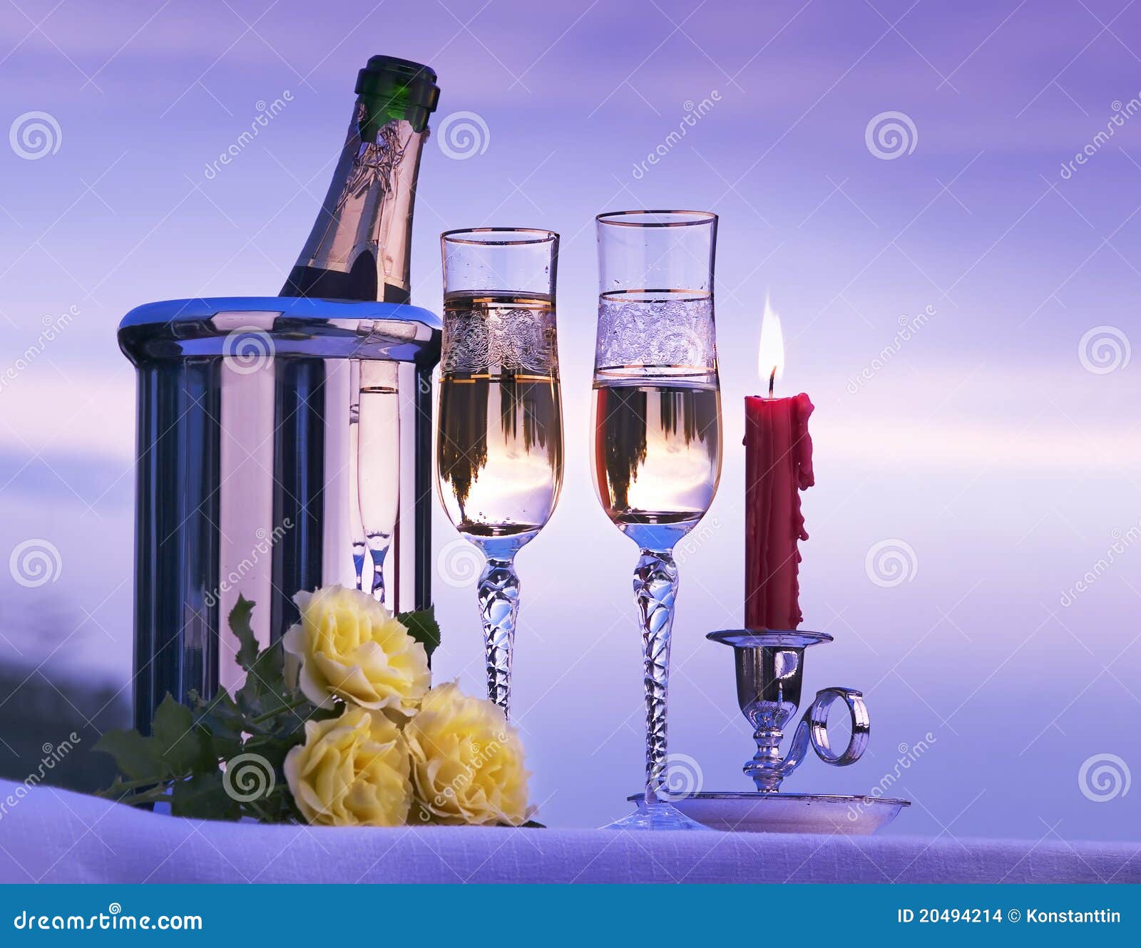 Art Romantic View with Champagne and Candles Stock Photo - Image of ...