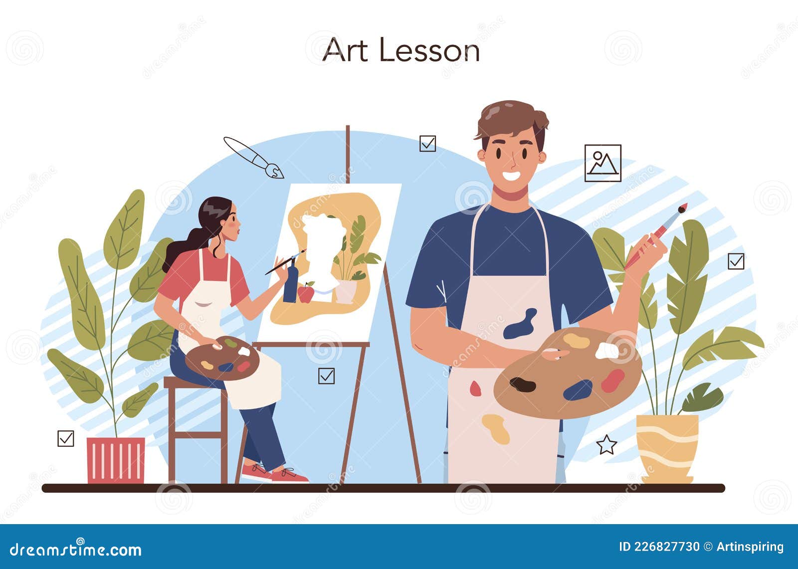 Art School Education. Student Holding Art Tools Learning Stock Vector ...