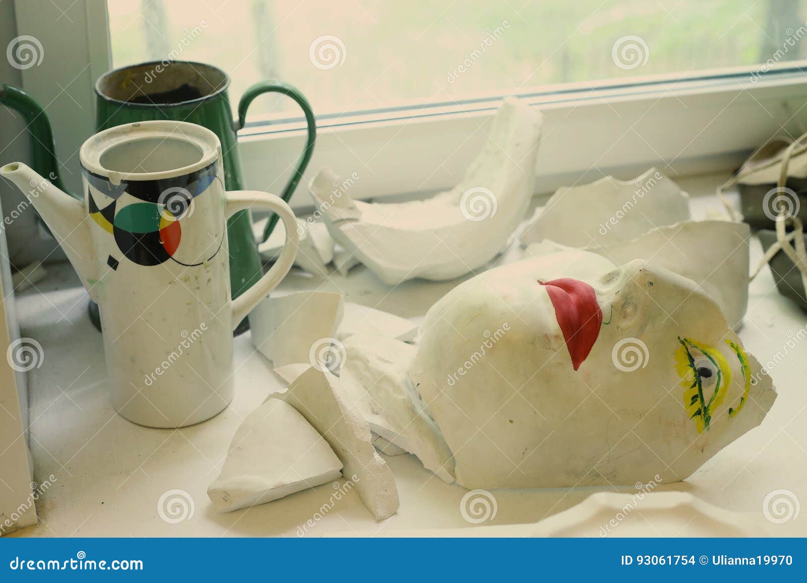 Art School Still Life with Plaster Face Head, Jars and Broken Plaster ...