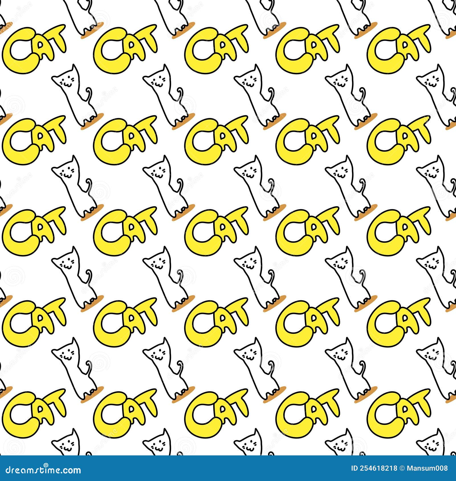 Seamless Pattern of Cute Cat Cartoon Stock Illustration - Illustration ...