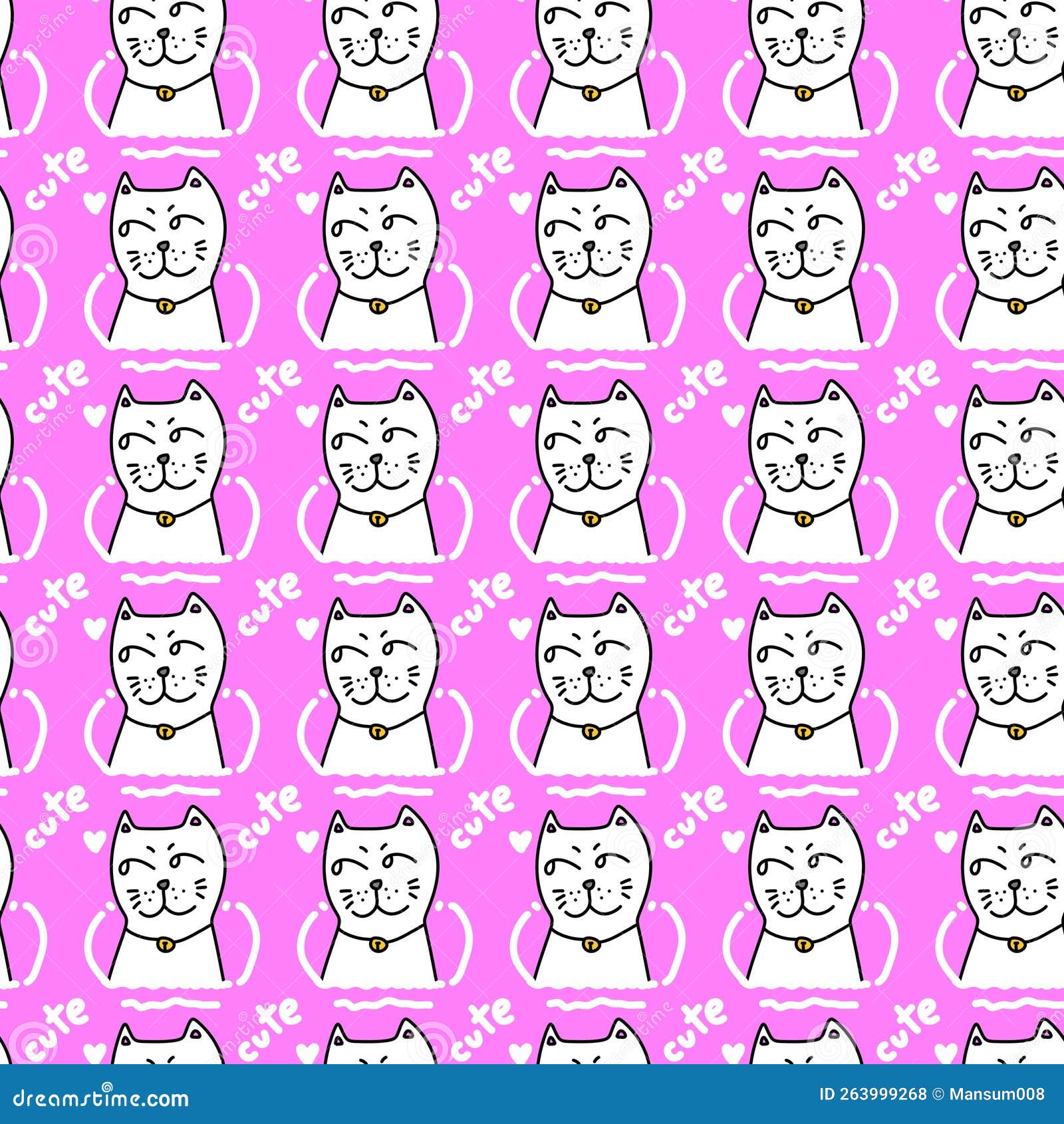 Seamless Pattern of Cute Cat Cartoon Stock Illustration - Illustration ...