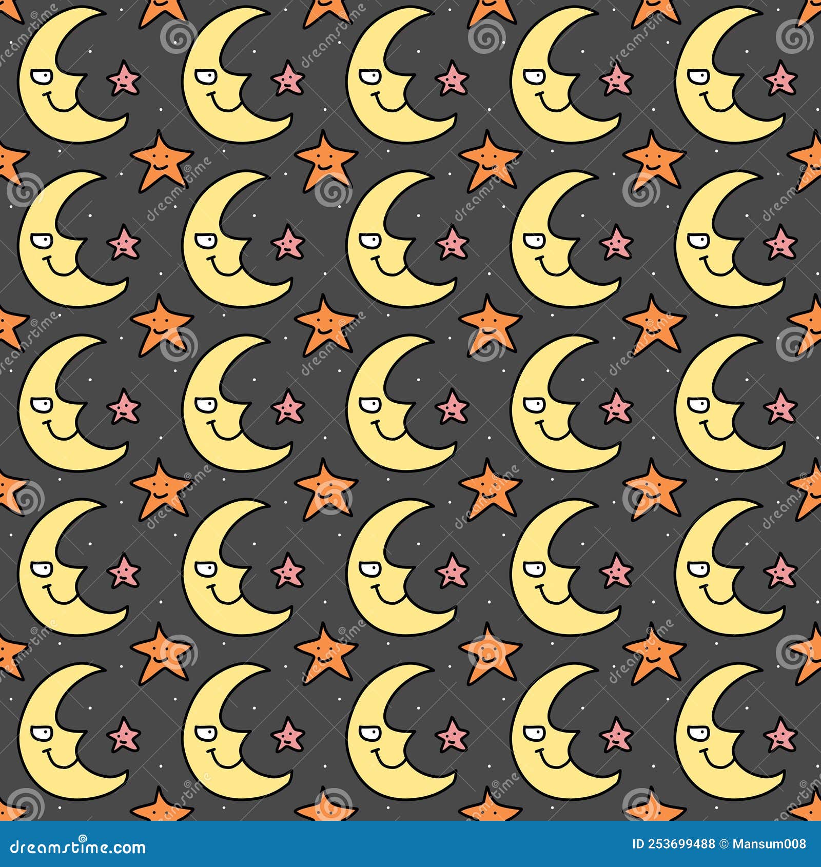 Seamless Pattern of Moon and Star Cartoon Stock Illustration ...