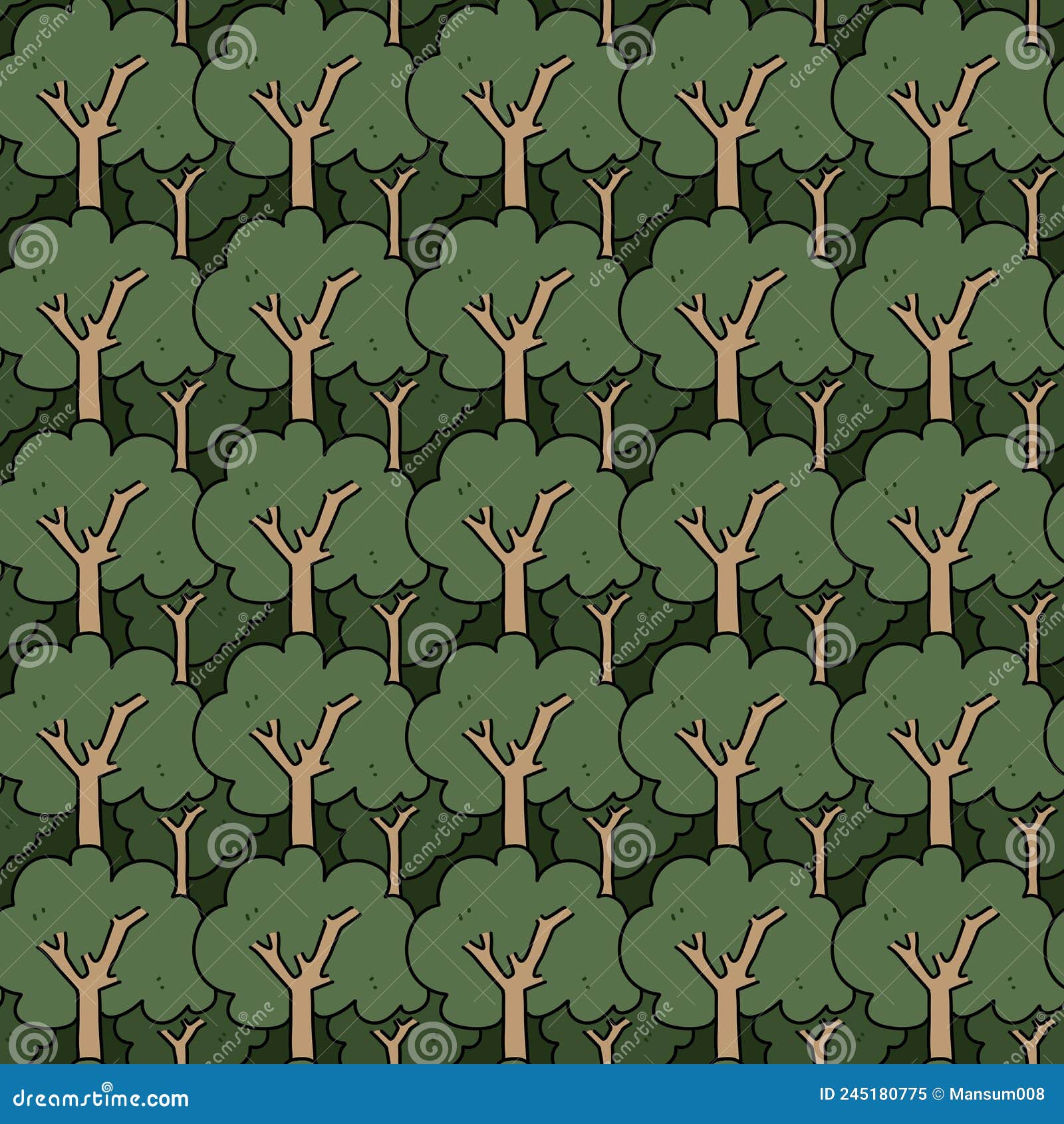 Seamless Pattern of Tree Cartoon Stock Illustration - Illustration of ...