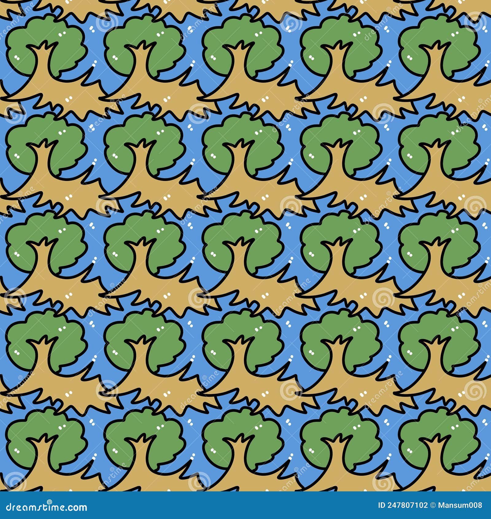Seamless Pattern of Tree Cartoon Stock Illustration - Illustration of ...