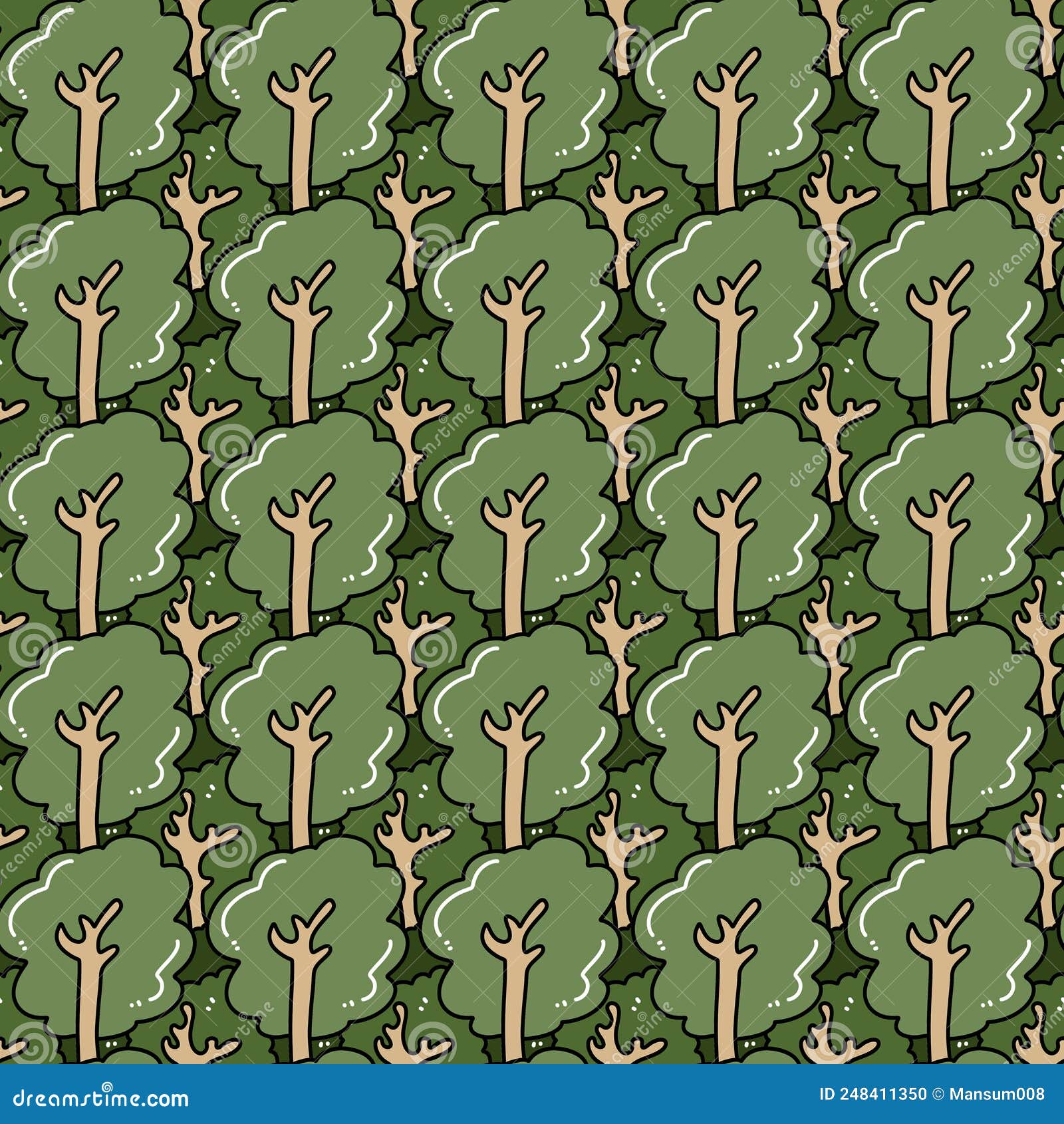 Seamless Pattern of Tree Cartoon Stock Illustration - Illustration of ...