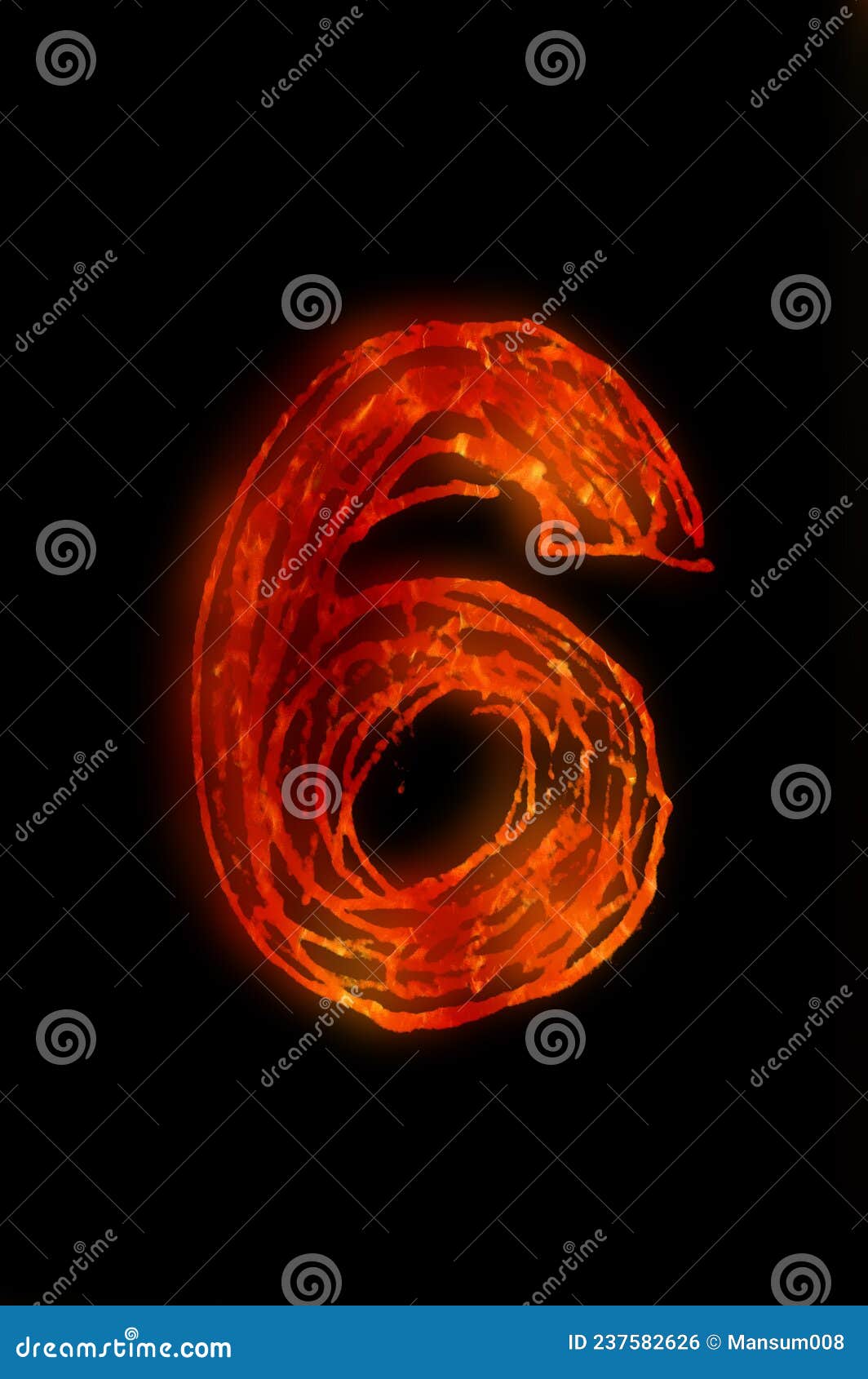 Six Fire Number on Black Background Stock Illustration - Illustration ...