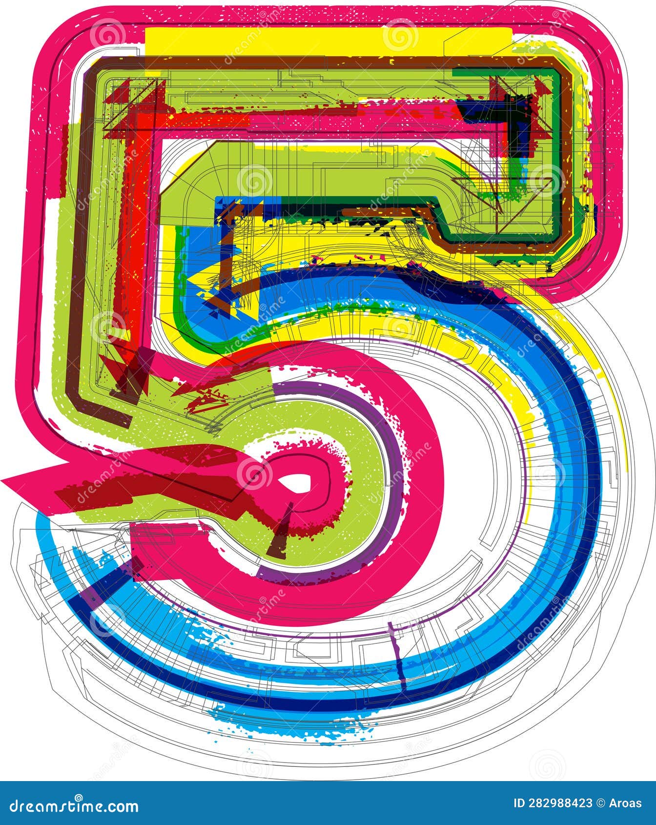 Art Sketched Fonts, Number Symbols, Number 5 Stock Illustration ...