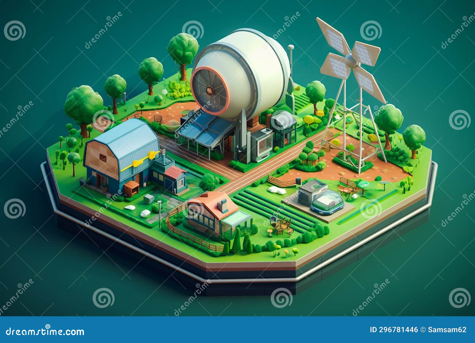 Art of Smart Farming and Technology, Cutaway Isometric, Low Poly ...