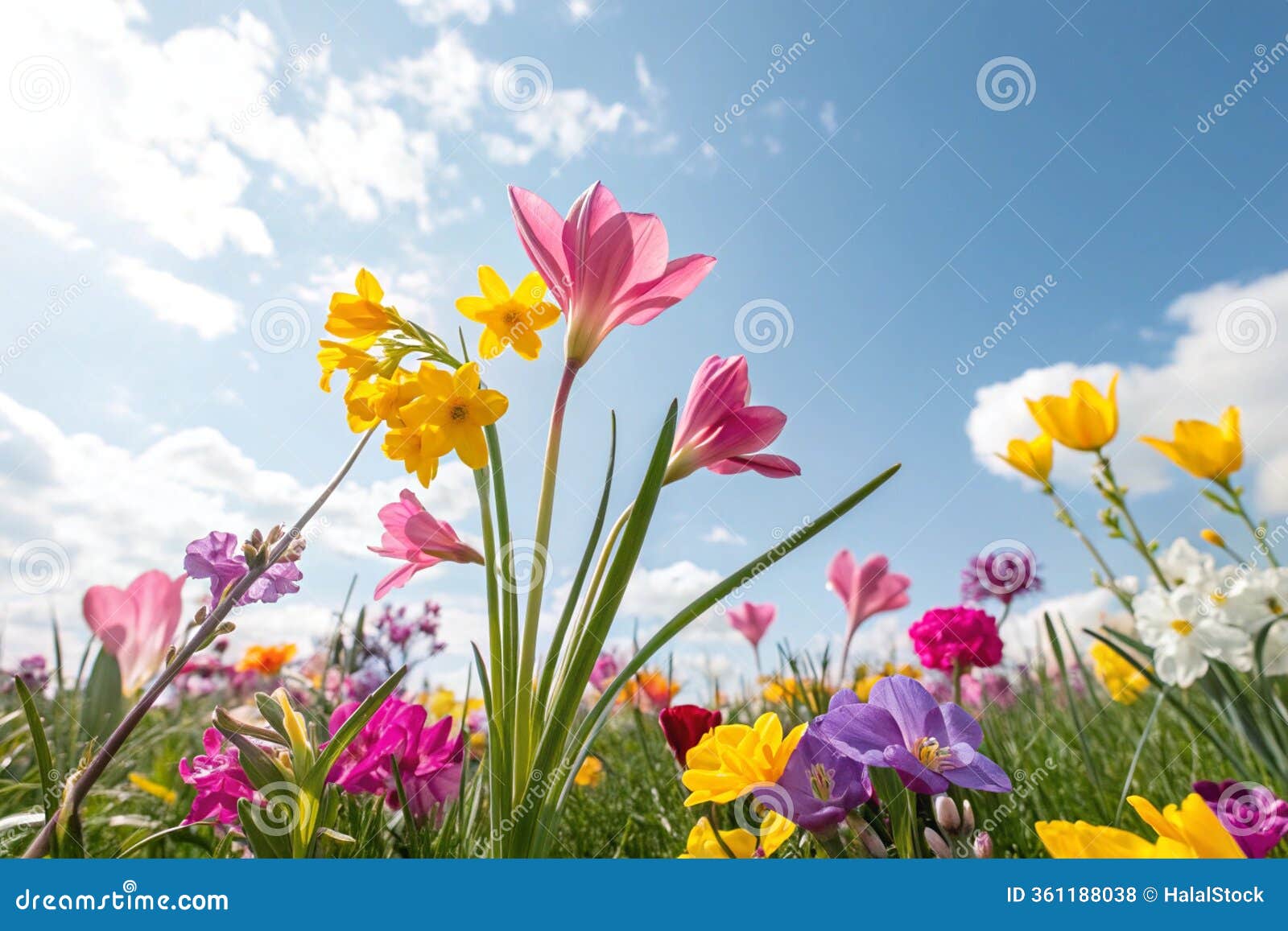 Art Spring Flowers on Blue Sky Background Stock Illustration ...