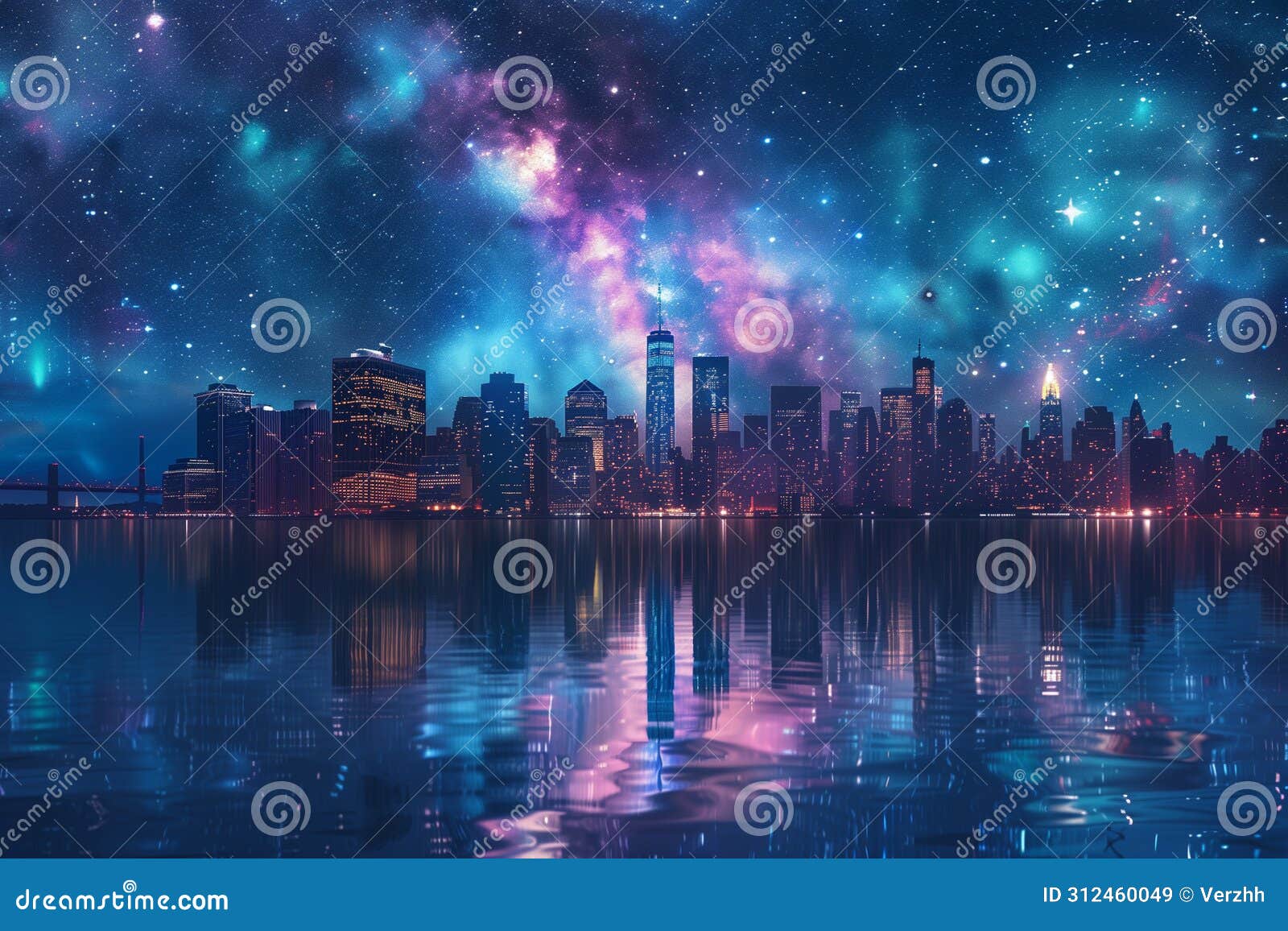 Art, Starry Sky, Manhattan Skyline, Blue Color Scheme 1 Stock ...
