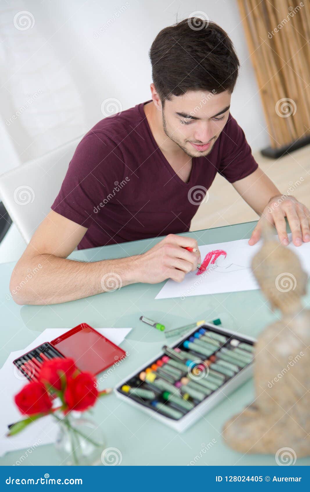 Art Student Learning To Draw at Home Stock Image - Image of ...