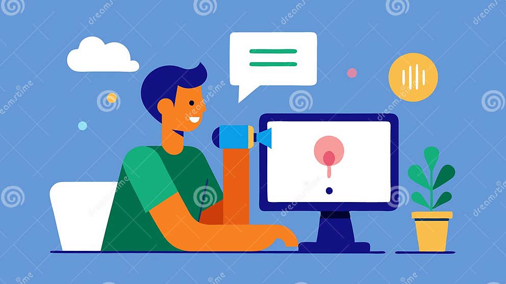 Art Studio an Artist Using a Voice Assistant on a Computer Speaking ...