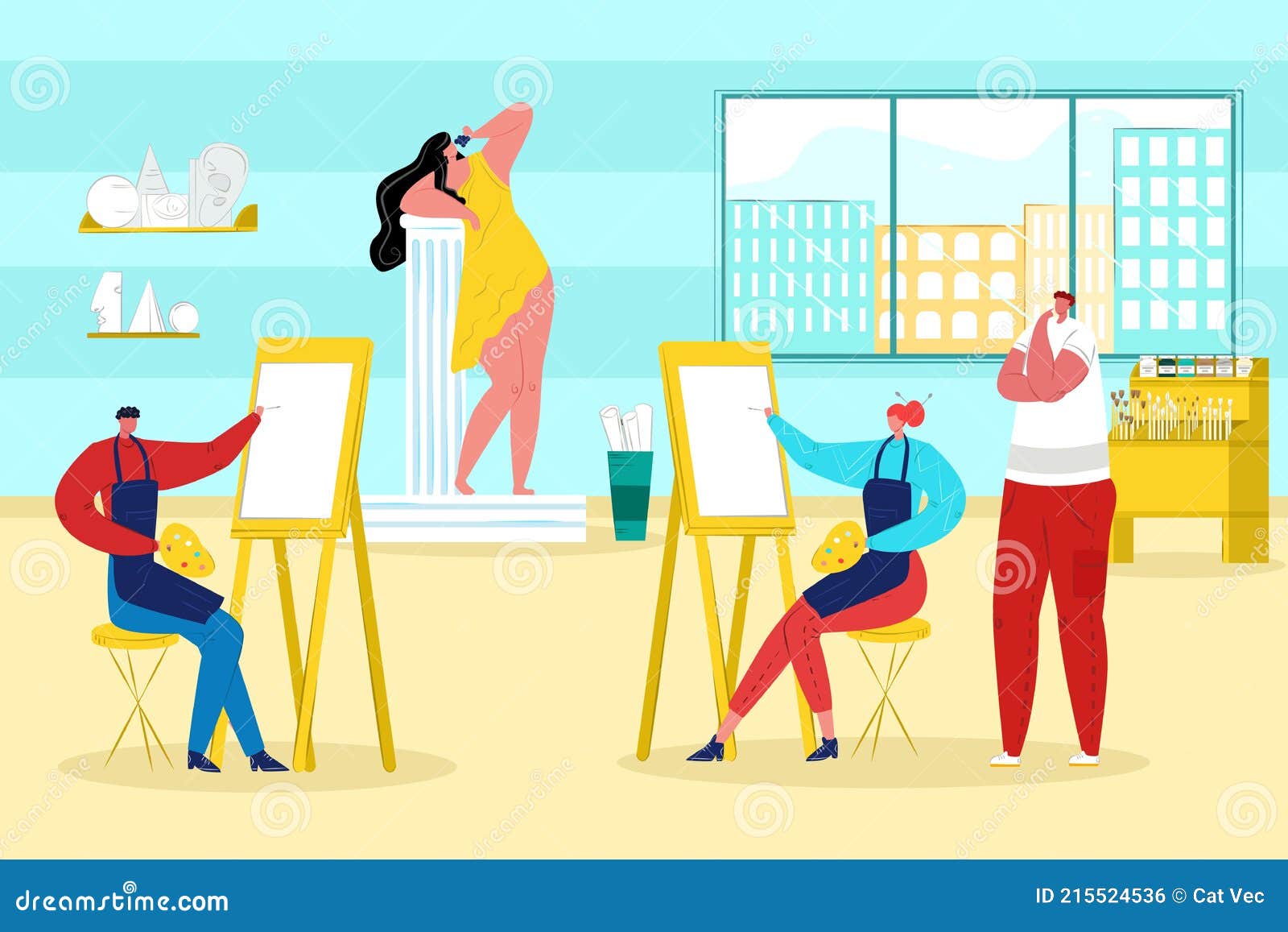 Art Studio, Artists Paint on Canvas, Vector Illustration. Creative ...