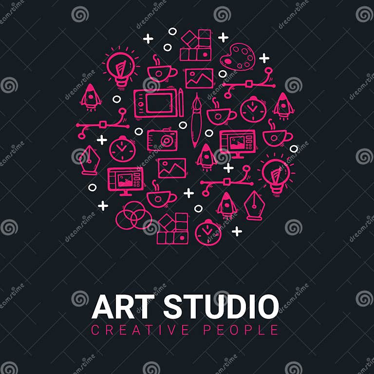 Art Studio. Background with Doodle Design Elements. Stock Vector ...