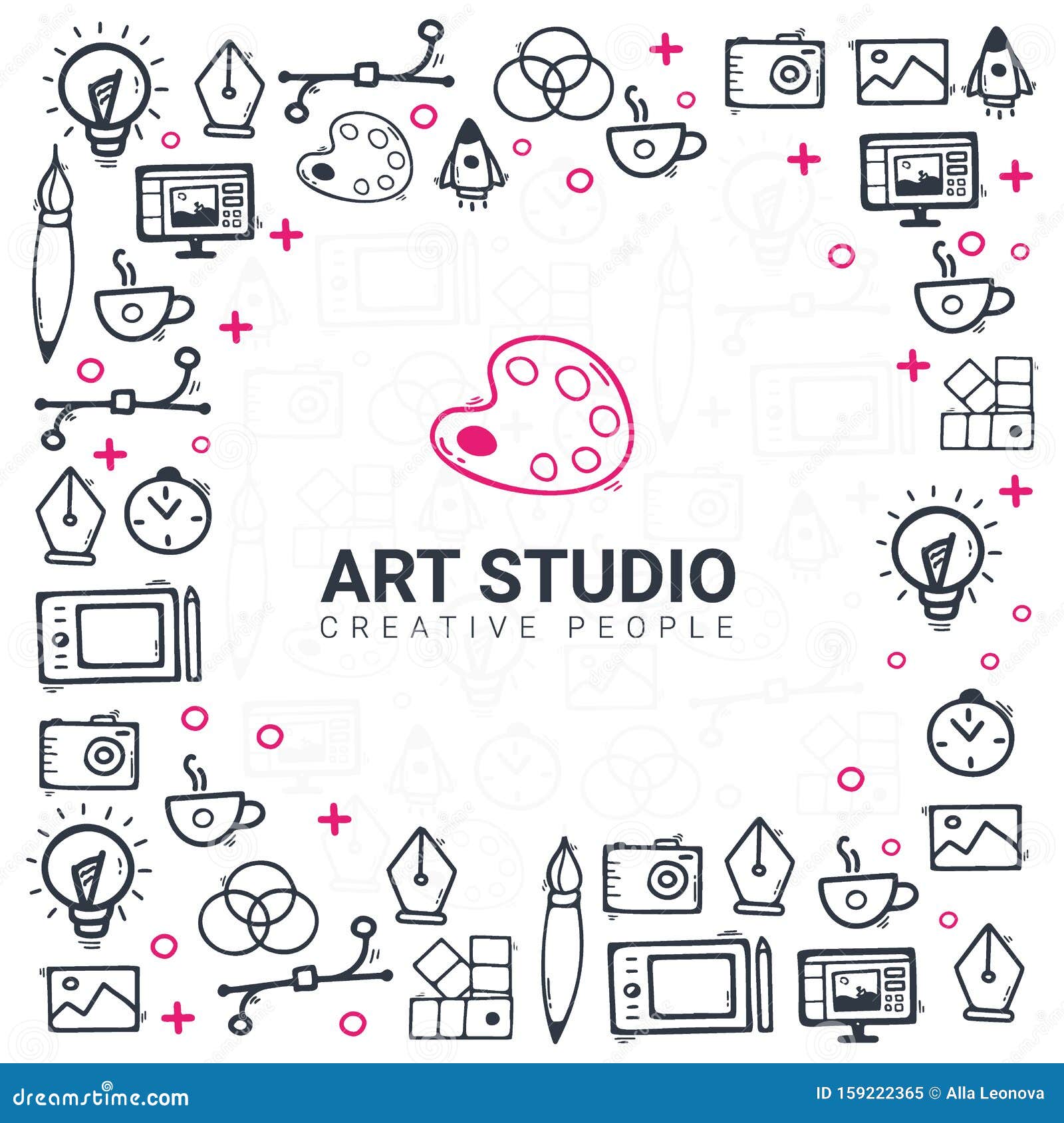 Art Studio. Background with Doodle Design Elements. Stock Vector ...