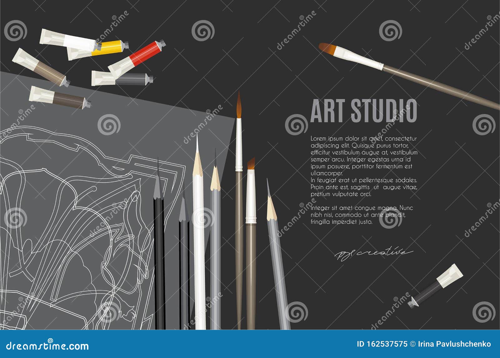Art Studio Banner Template. Flat Vector Illustration Stock Illustration ...