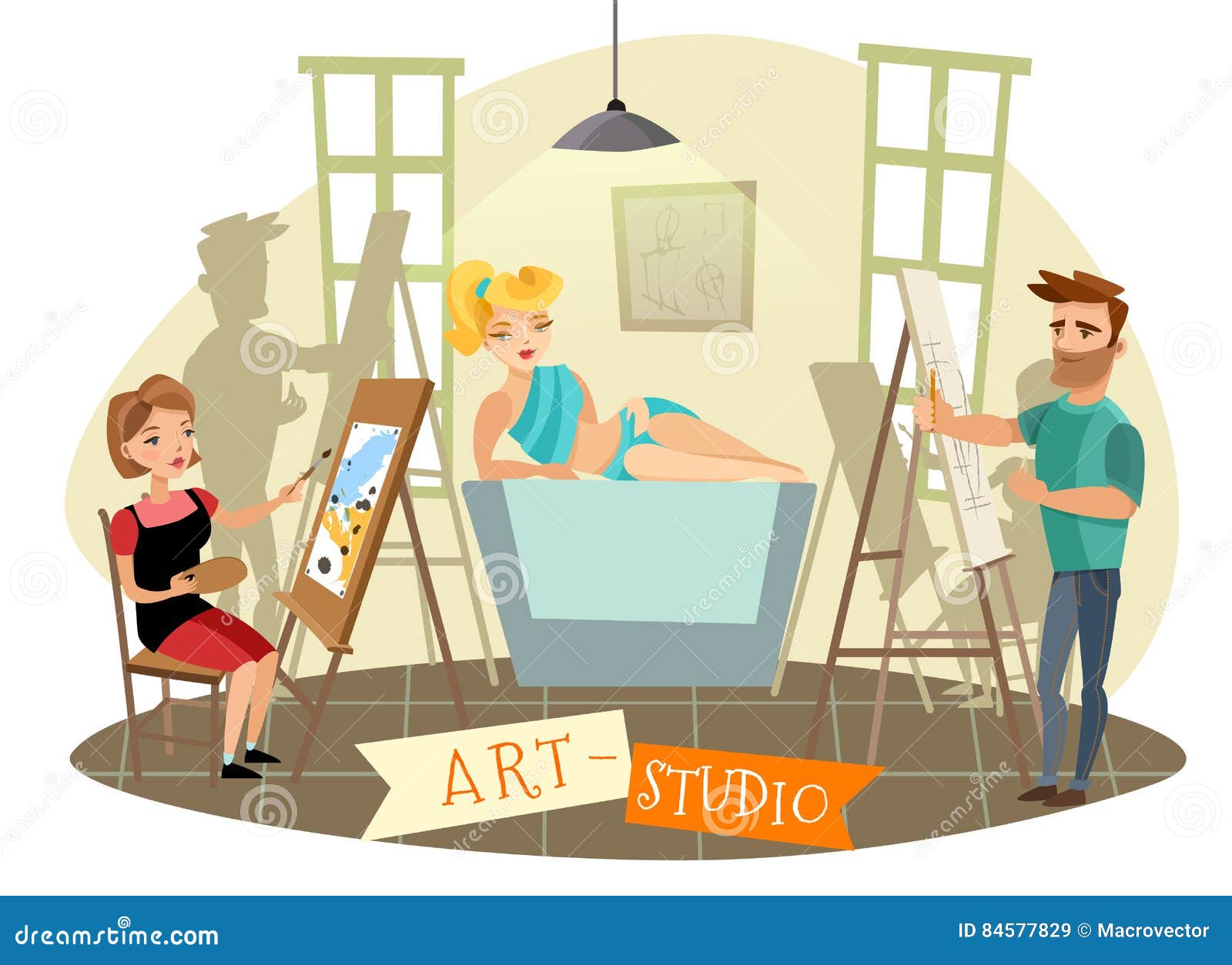 Art Studio Creative Process Cartoon Illustration Stock Vector ...