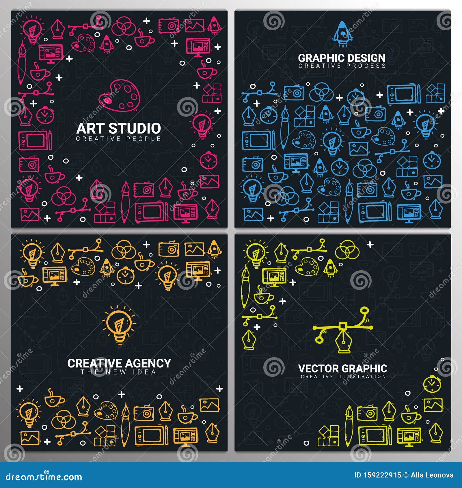 Art Studio, Graphic Design, Creative Agency and Vector Graphic. Set of ...