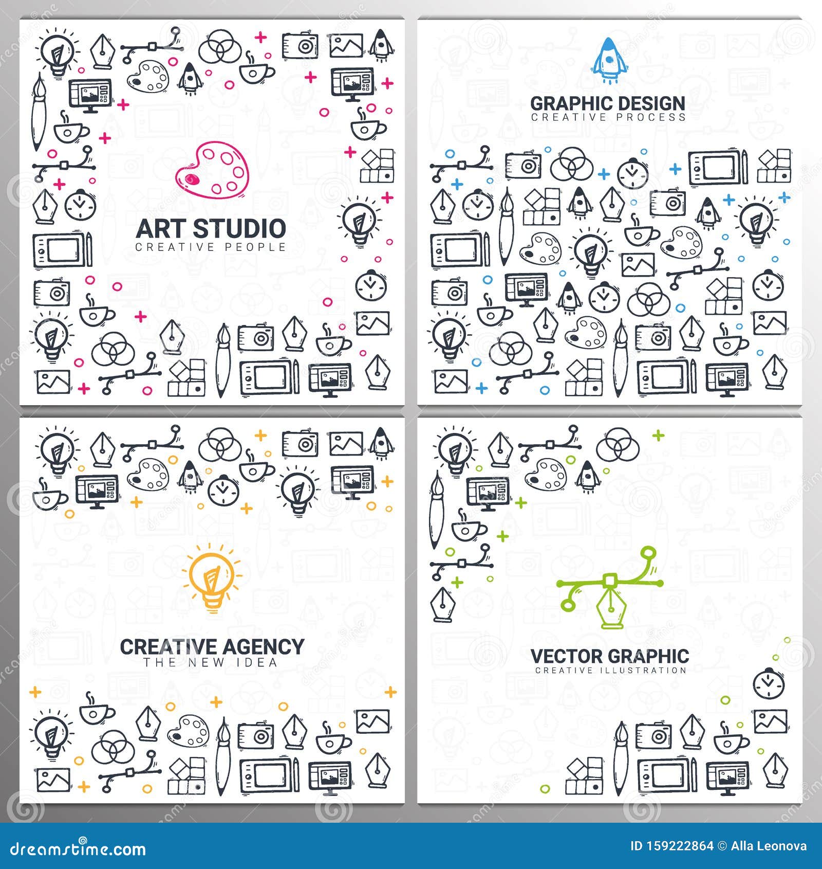 Art Studio, Graphic Design, Creative Agency and Vector Graphic. Set of ...