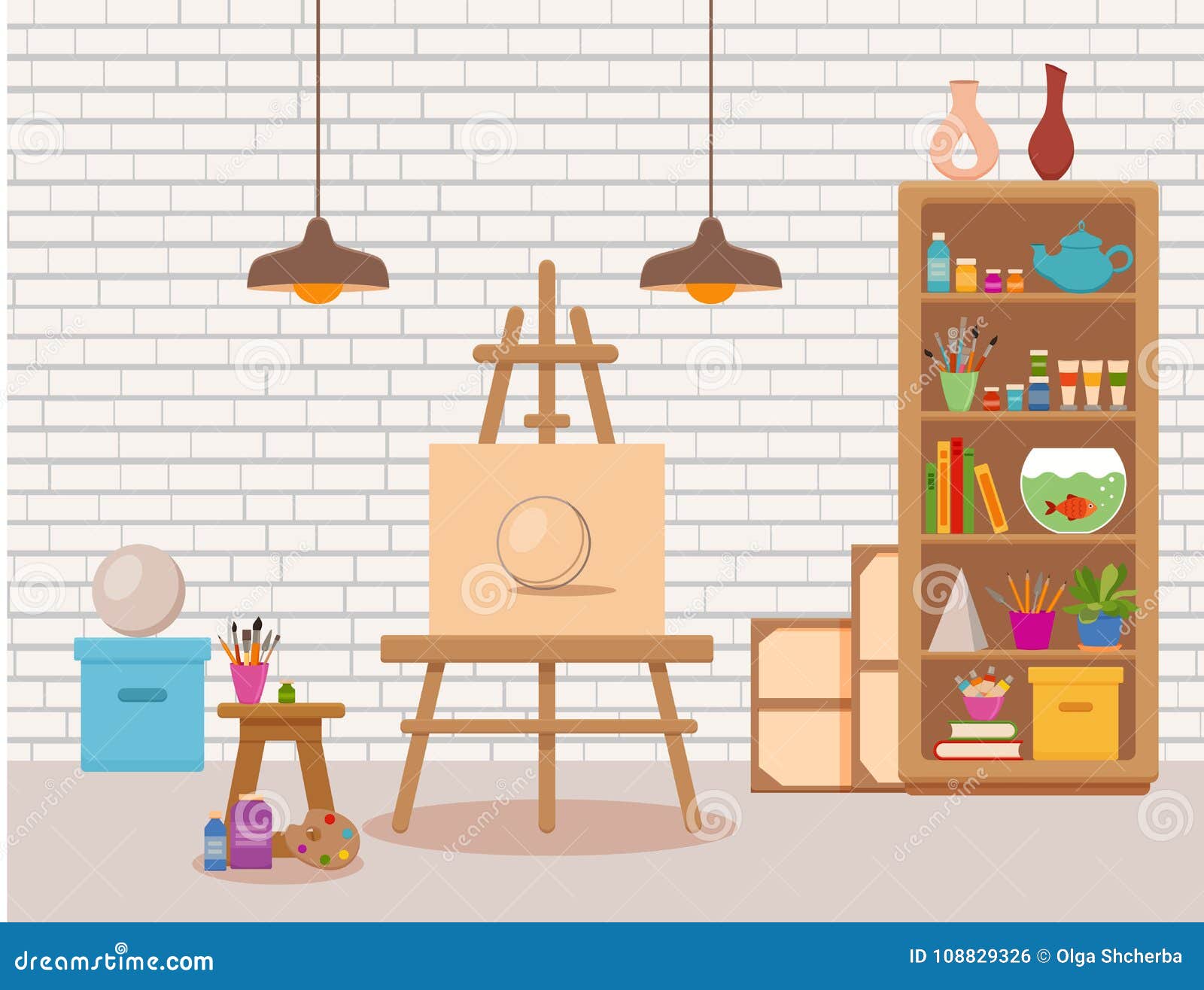 Art Studio Interior Colorful Vector Illustration. Stock Vector ... Art Studio Interior Colorful Vector Illustration. Stock Vector ...