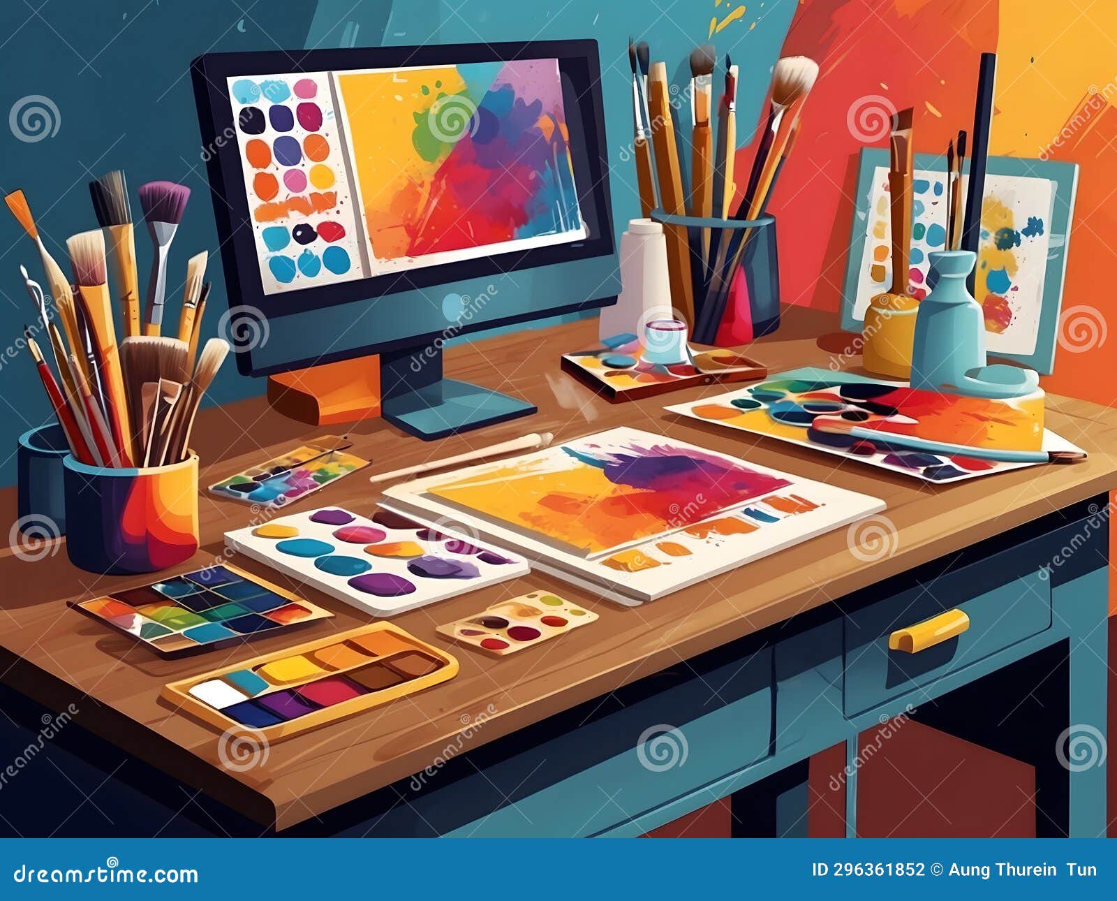 An Art Studio in a Vector Illustration Stock Illustration ...