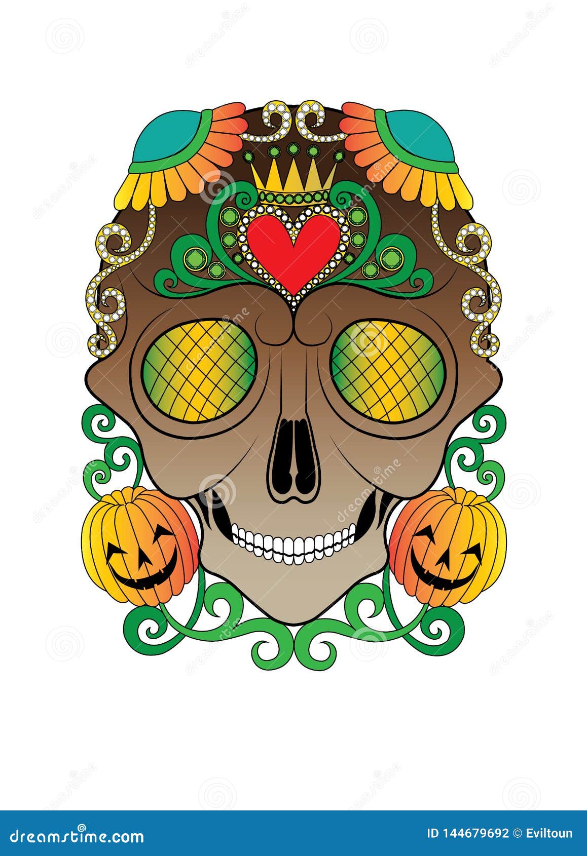 Art Sugar Skull Day of the Dead. Stock Vector - Illustration of heart ...