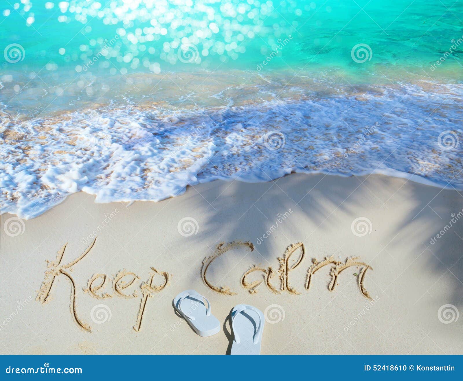 Art Summer Concept of Sandy Beach, Keep Calm Motivational Stock Photo ...