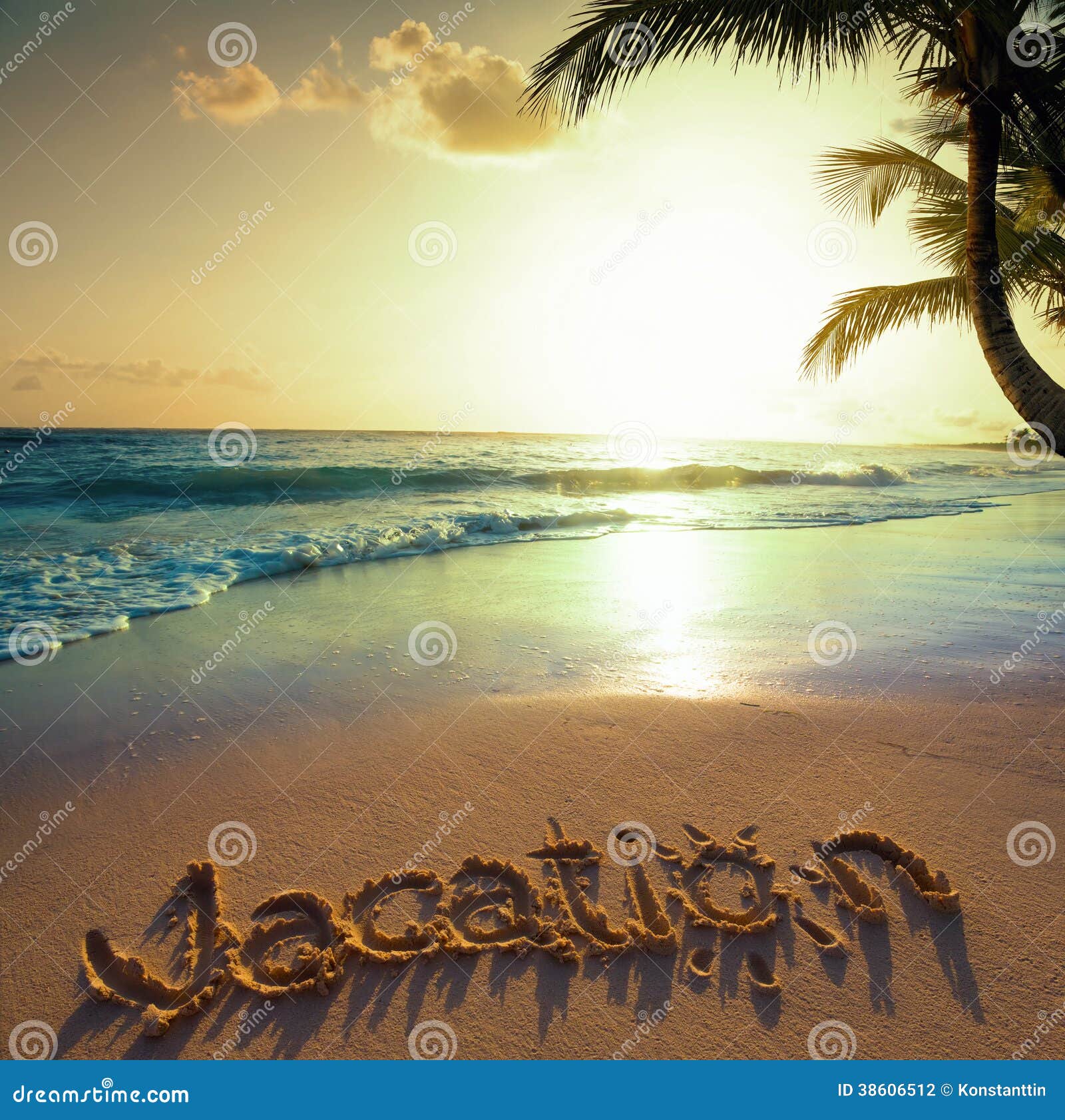 Art Summer Vacation Concept--vacation Text on a Sandy Ocean Beach Stock ...