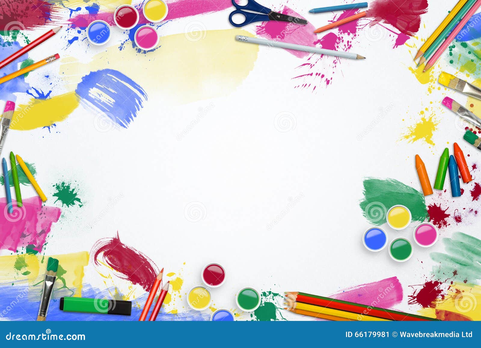 Art supplies border line stock illustration. Illustration of people ...