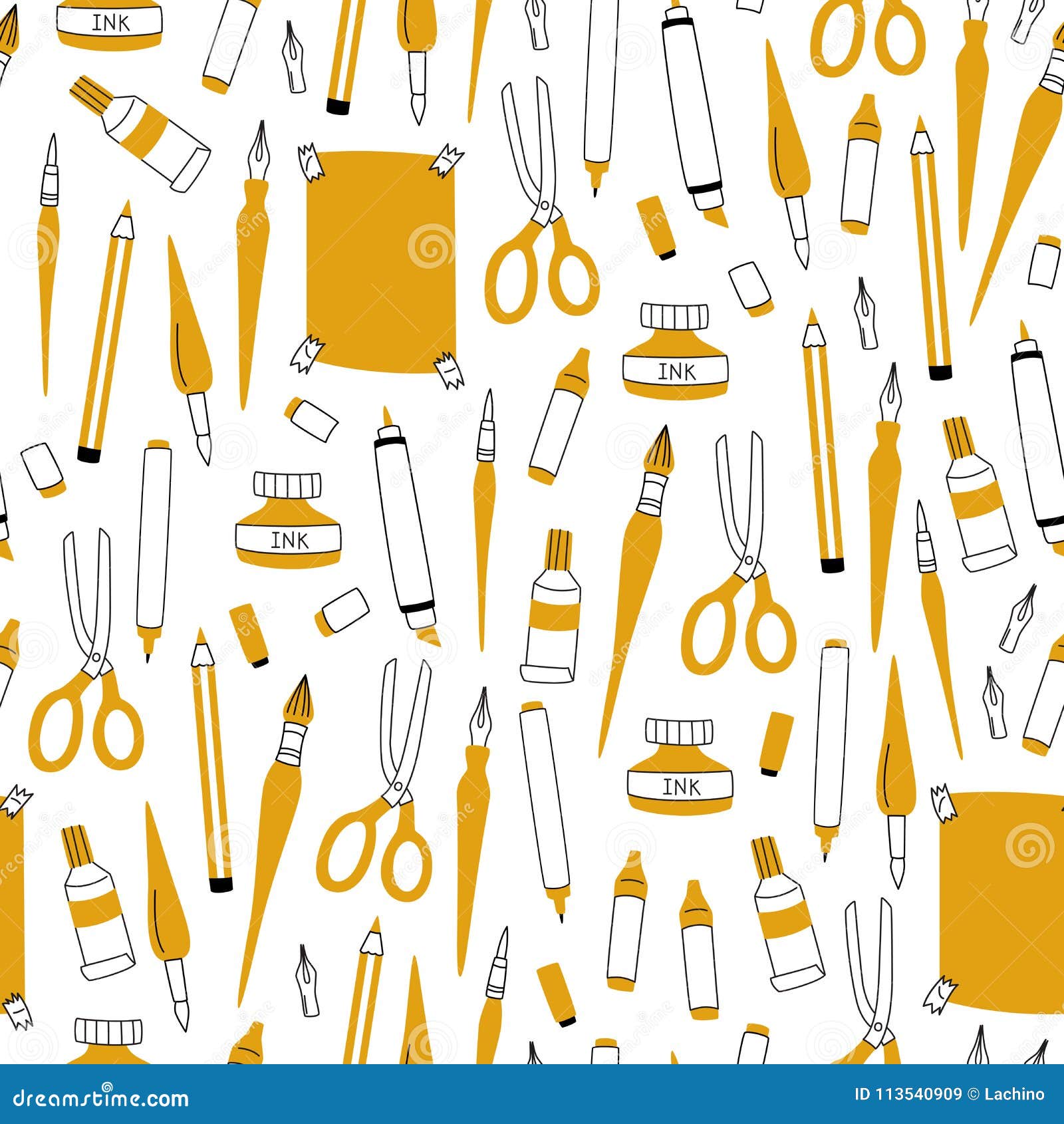 Seamless Pattern with Art Supplies on White Background. Stock ... Seamless Pattern with Art Supplies on White Background. Stock ...