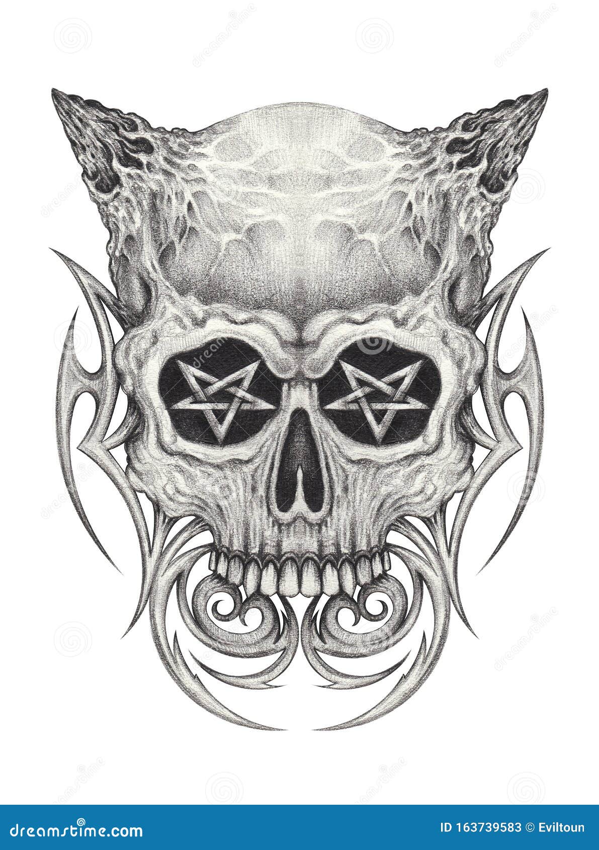Art Surreal Devil Skull Tattoo. Stock Illustration - Illustration of ...