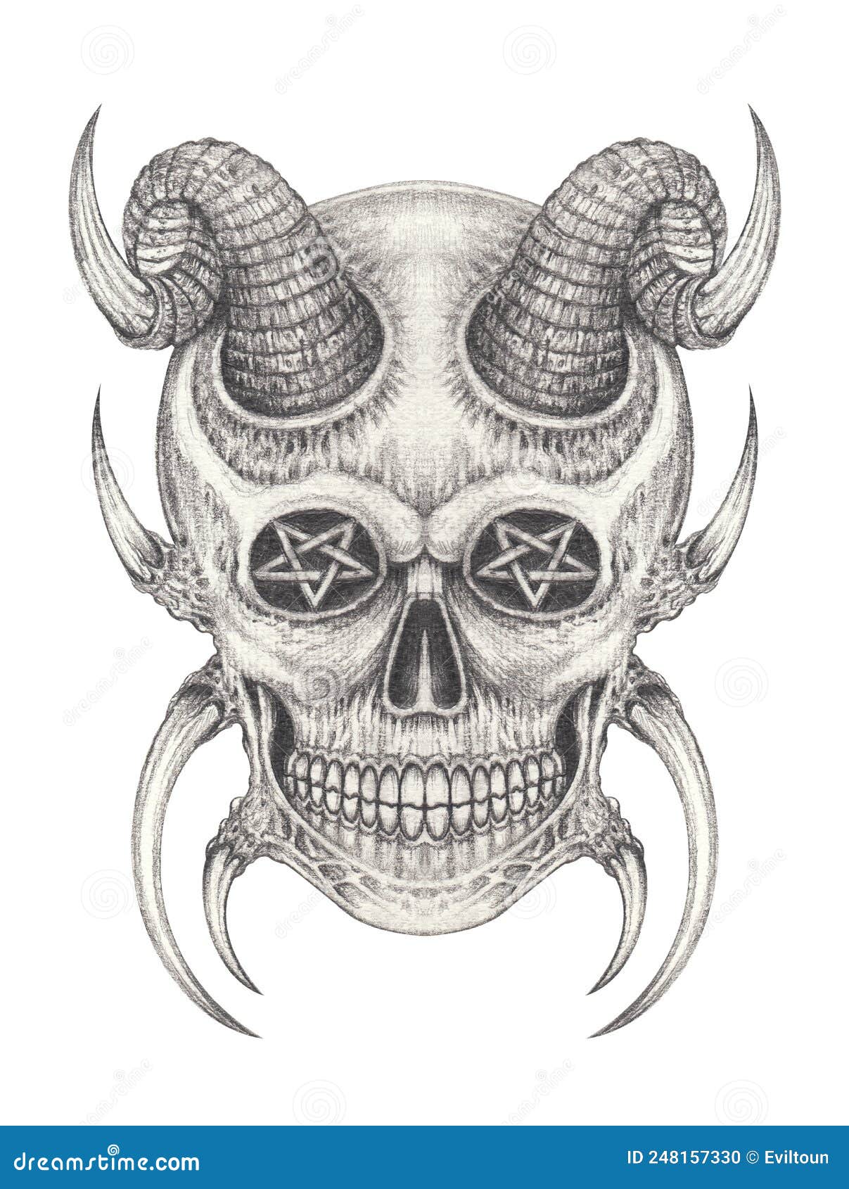 Art Surreal Devil Skull Tattoo. Stock Illustration - Illustration of ...