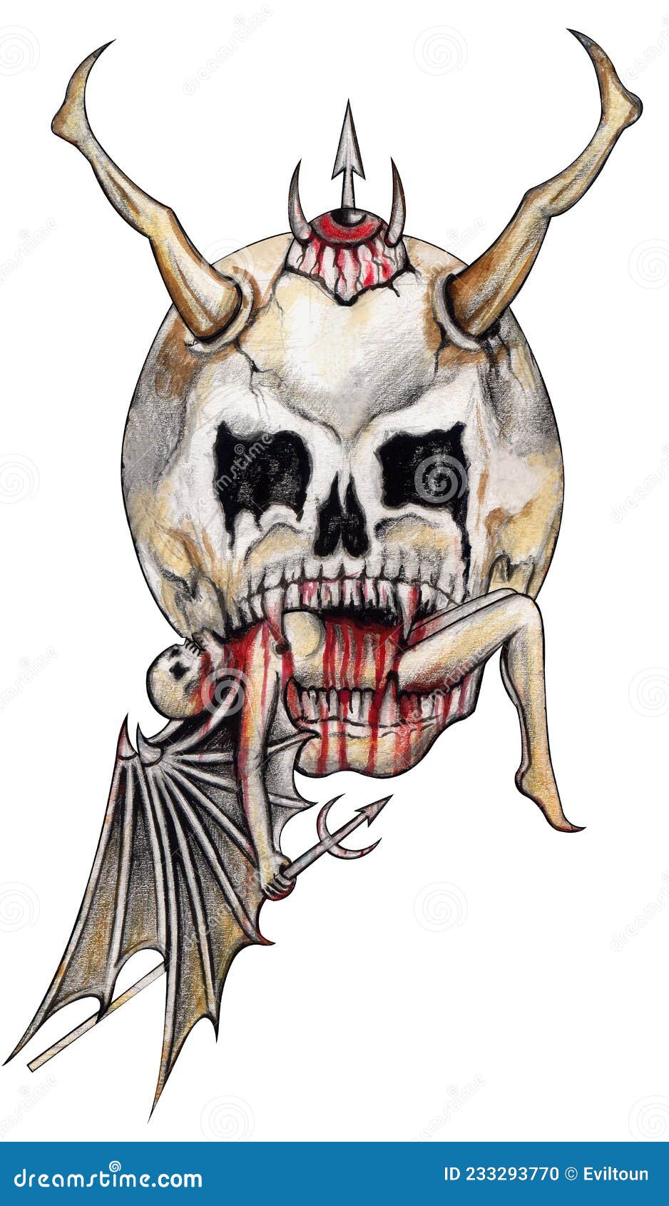 Art Surreal Fantasy Devil Skull. Stock Illustration - Illustration of ...