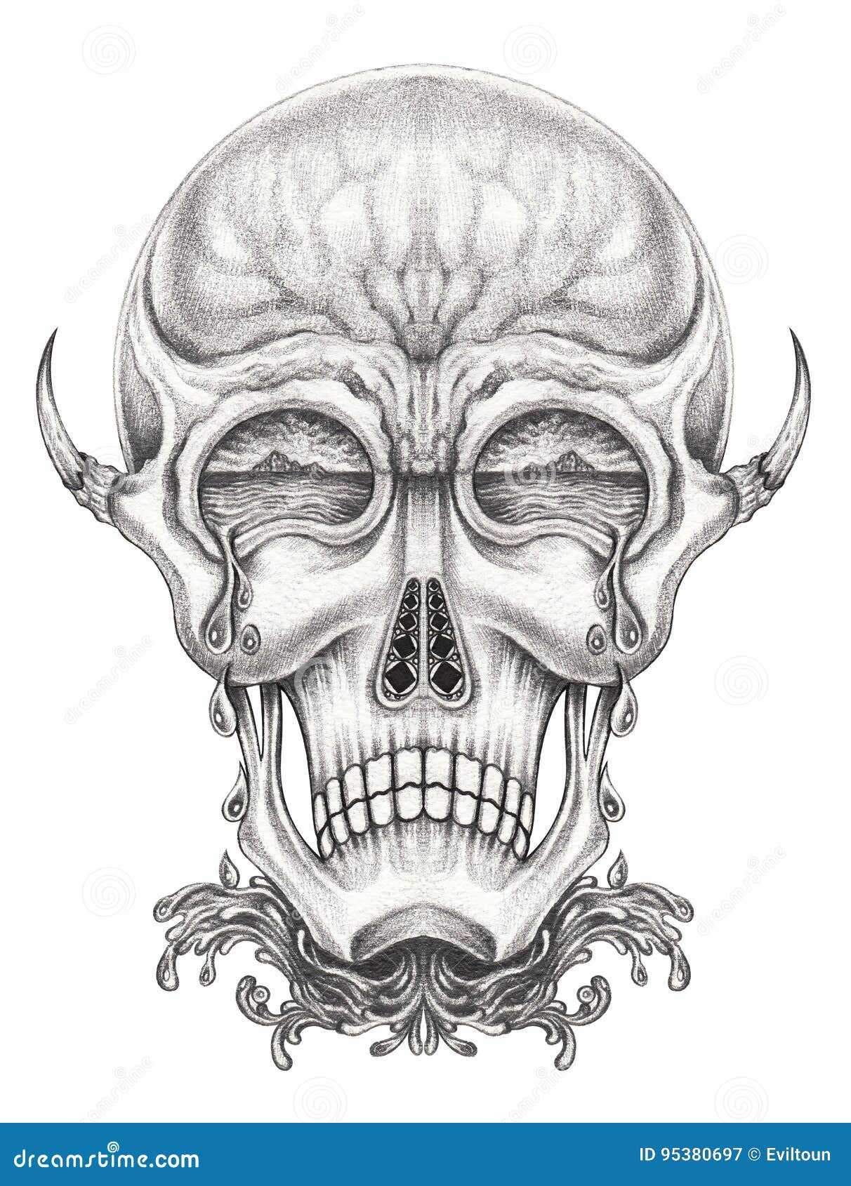 Art surreal skull. stock illustration. Illustration of gems - 95380697