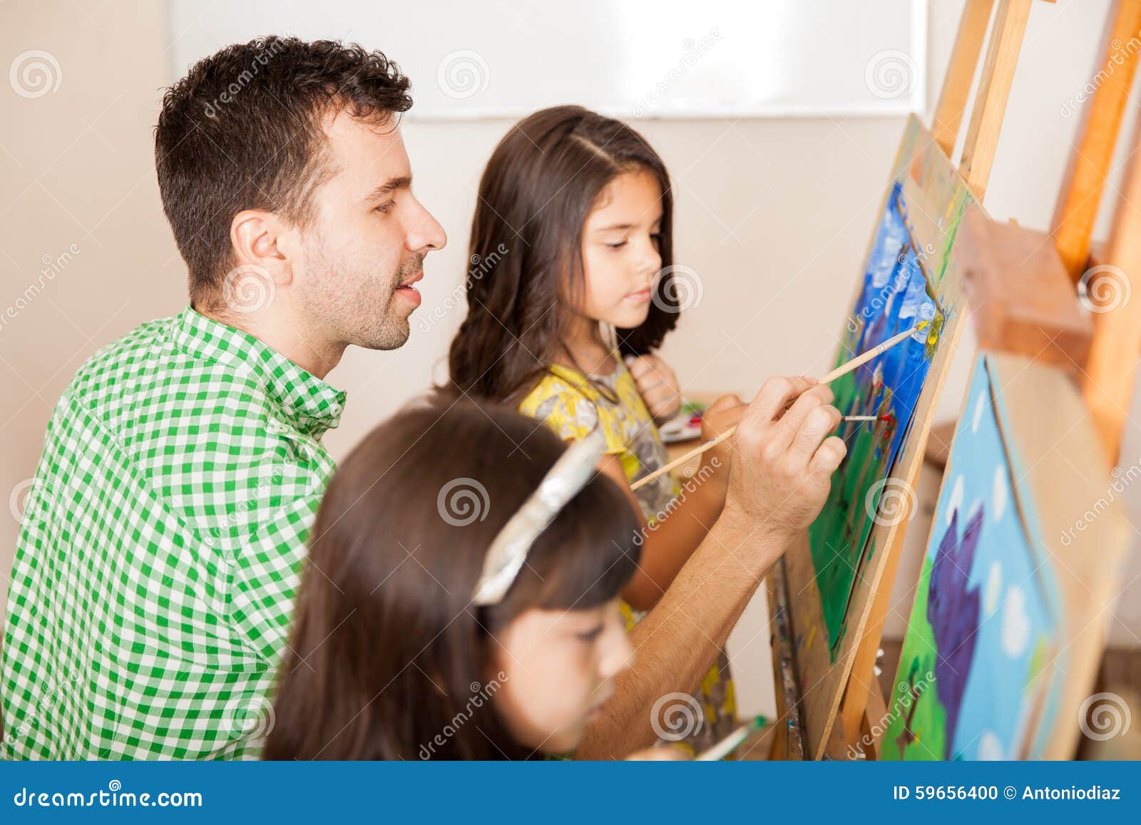 Art Teacher Painting with Students Stock Photo - Image of indoor ...