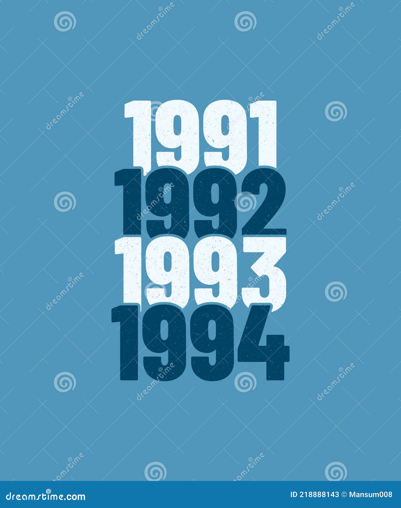 Text Number 1991, 1992, 1993 And 1994 0n Blue Background Stock Image ...