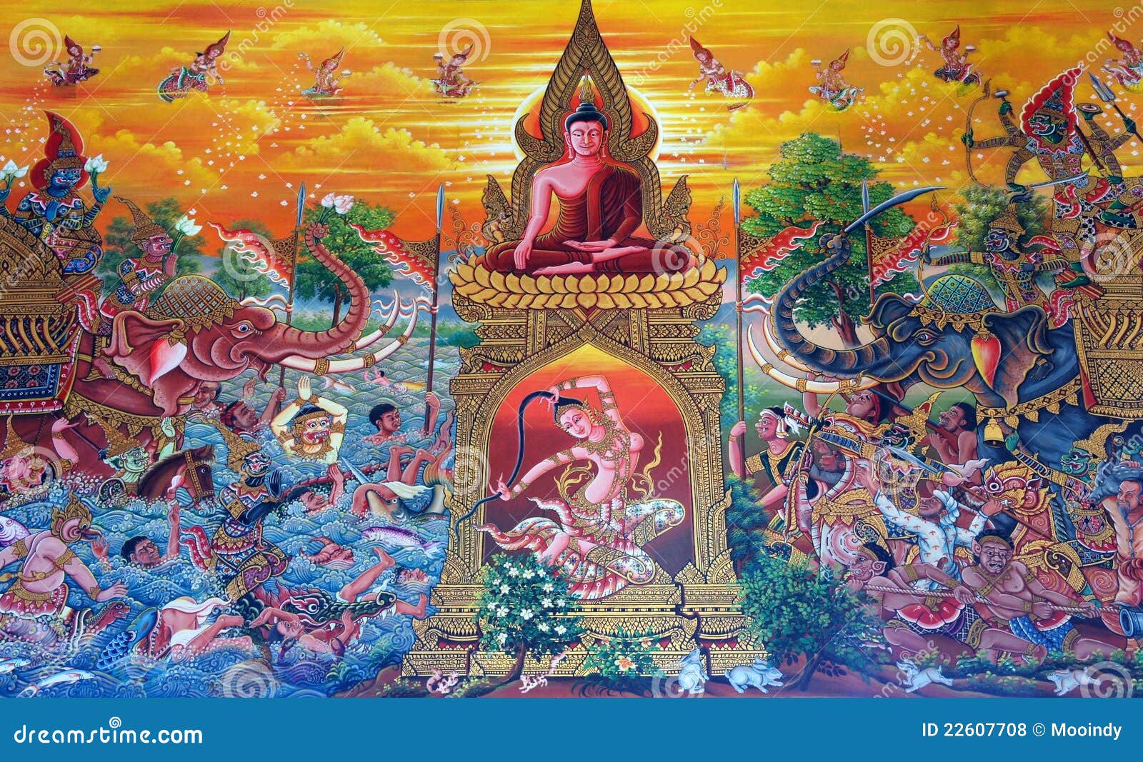 Art on Thai temple wall stock photo. Image of thailand - 22607708