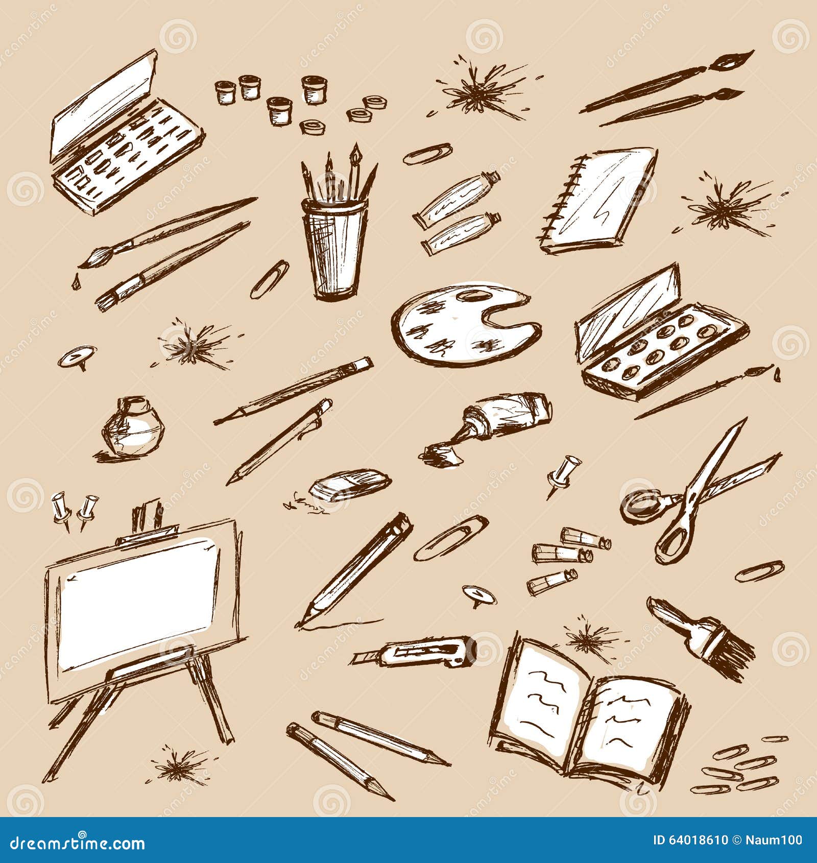Art tools doodles set stock vector. Illustration of ideas - 64018610