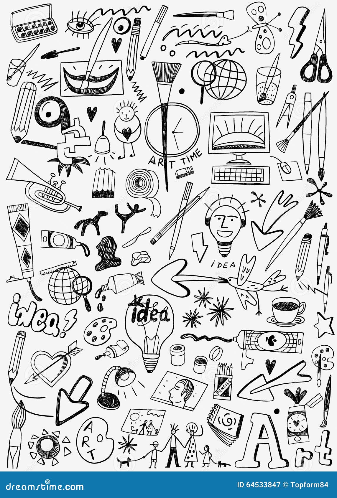 Art tools doodles set stock vector. Illustration of background - 64533847
