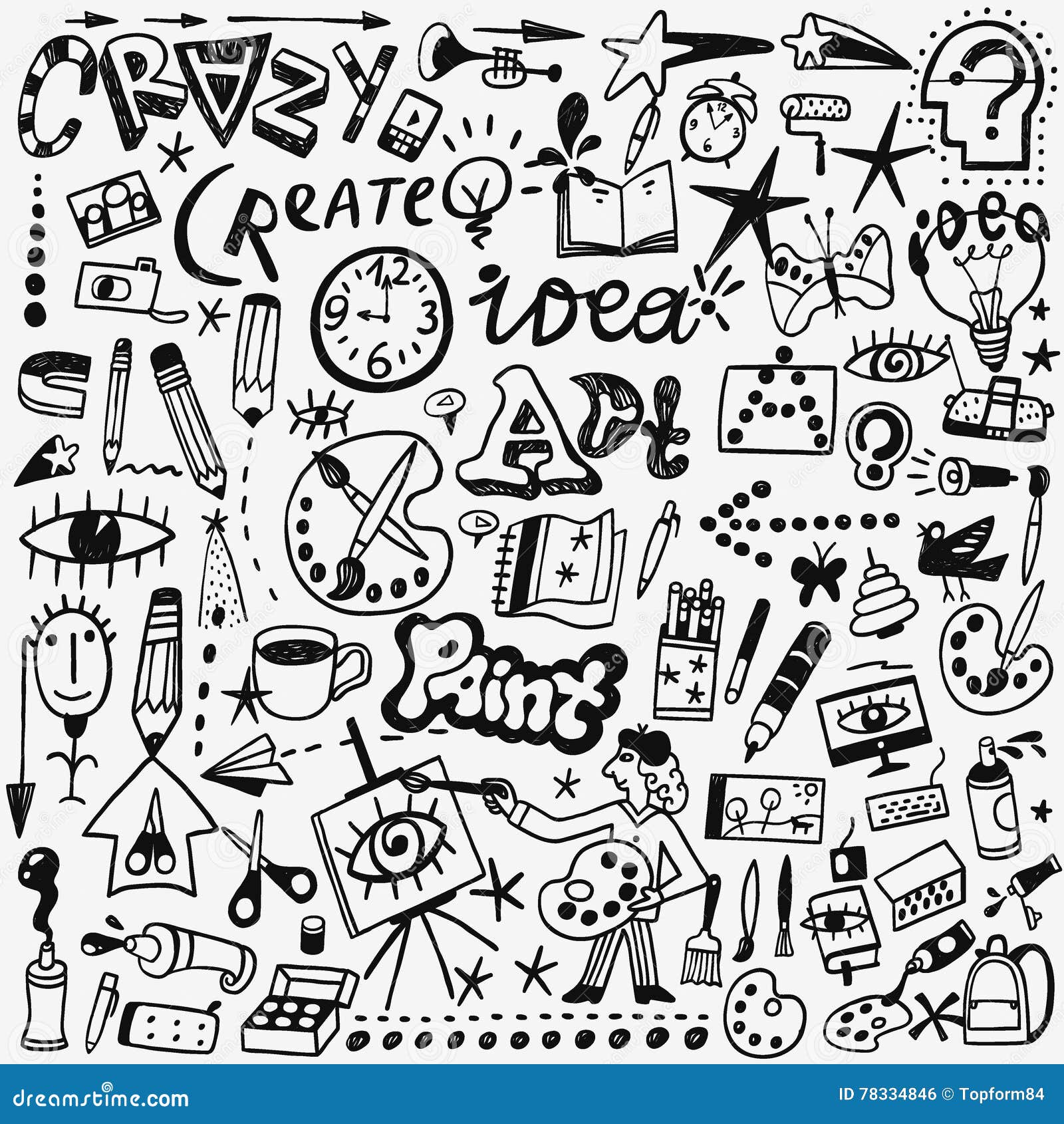 Art tools doodles set stock vector. Illustration of idea - 78334846