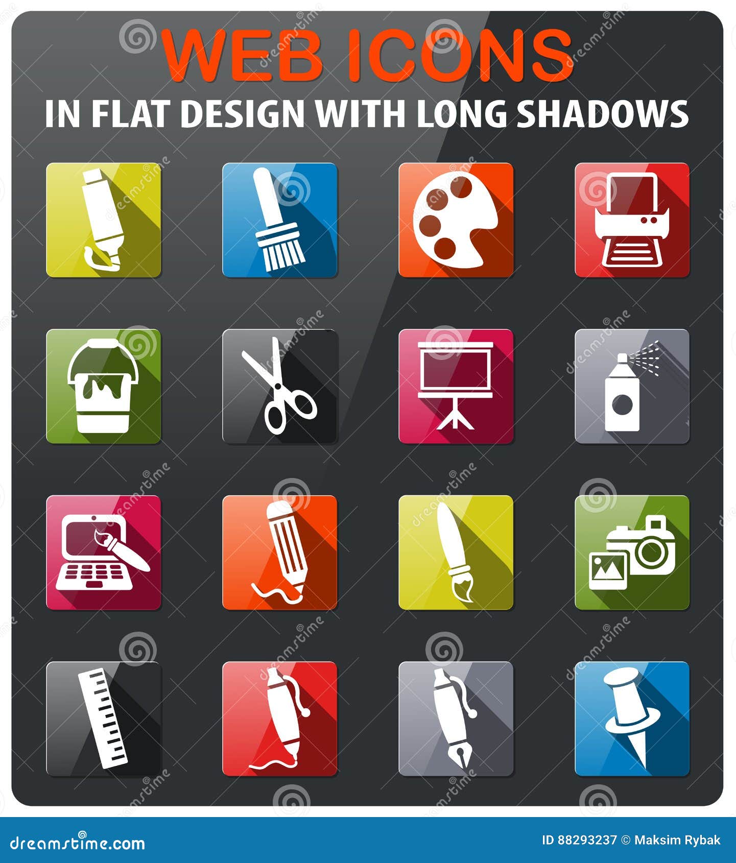 Art tools icon set stock illustration. Illustration of artist - 88293237