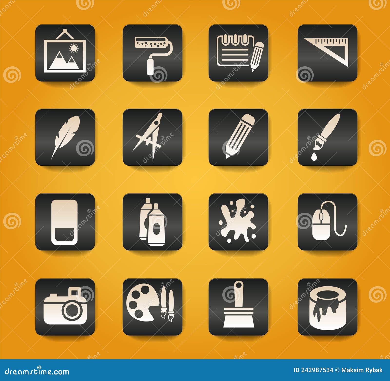 Art tools icon set stock vector. Illustration of palette - 242987534